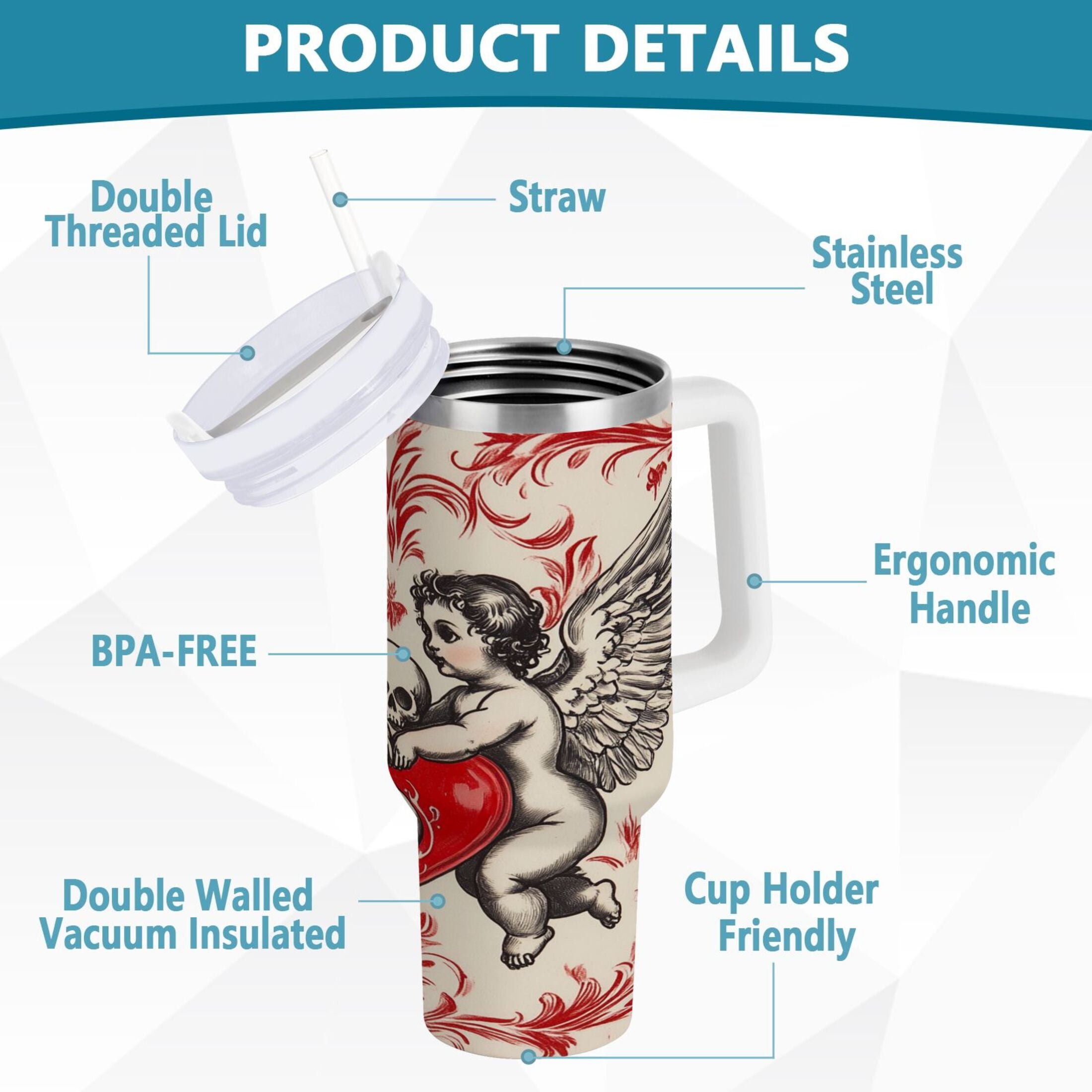 BZSMCE Tumbler 40oz Insulated Stainless Creative Oil Pattern Of Angel ...
