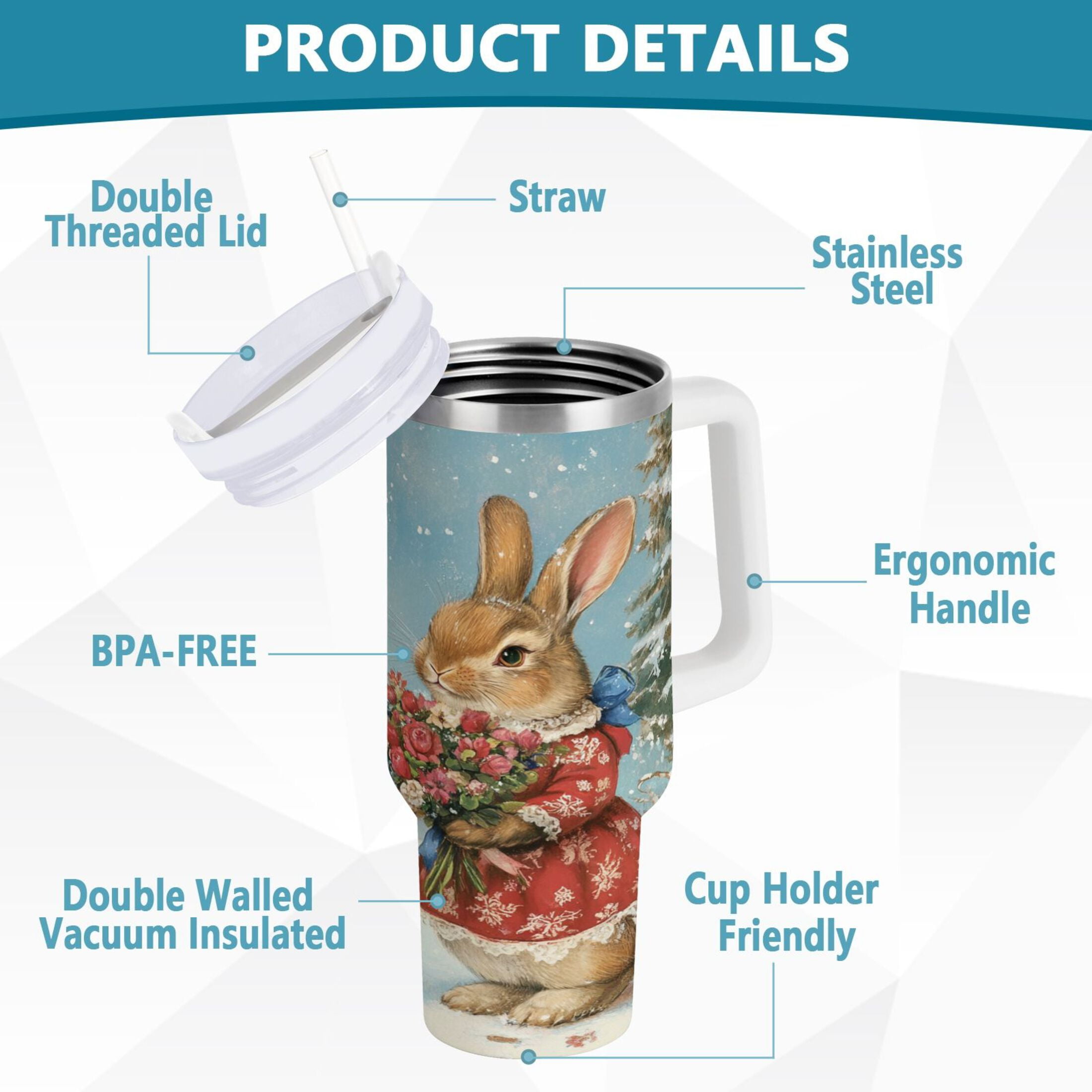 BZSMCE Tumbler 40oz Insulated Stainless Creative Rabbit Holding ...