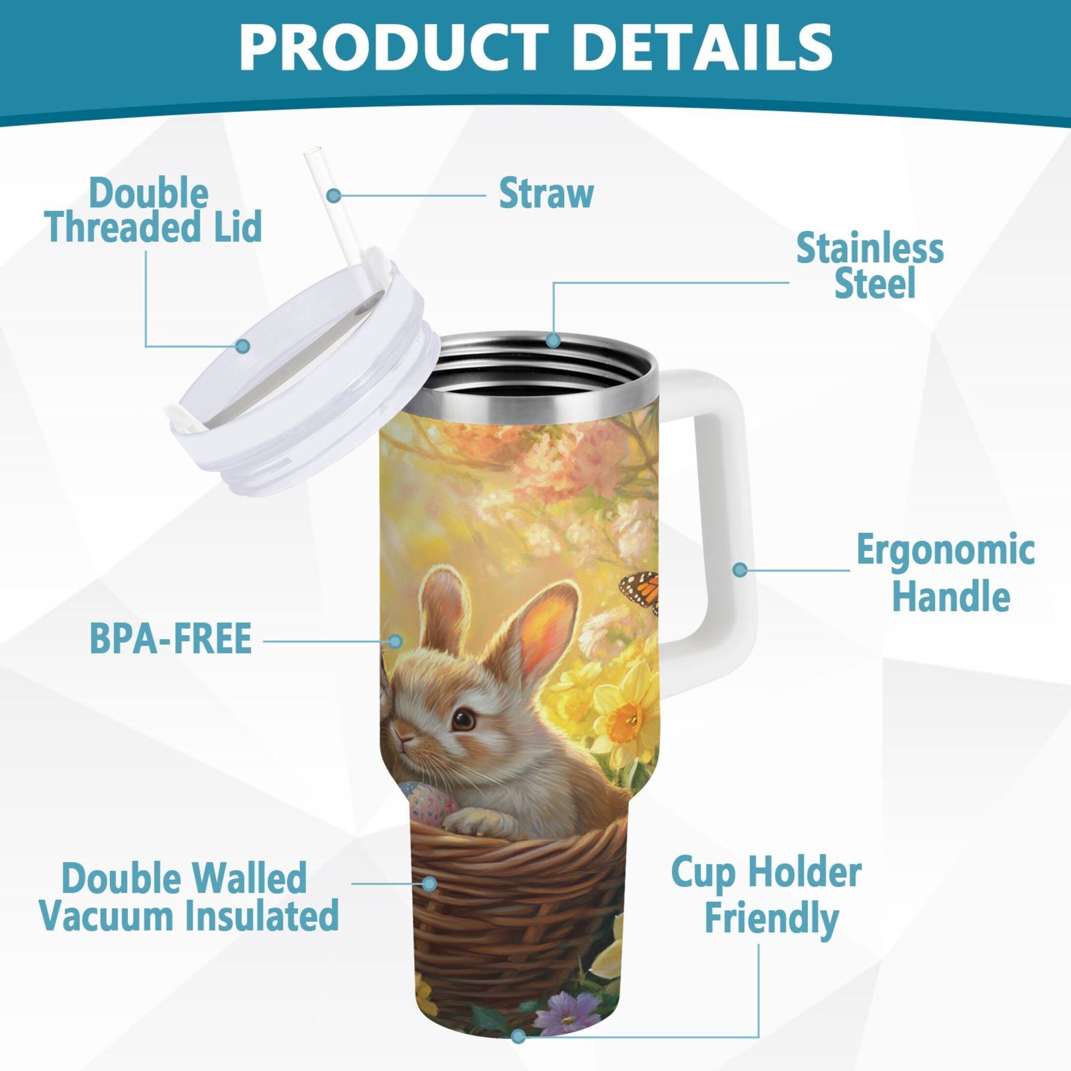 BZSMCE Tumbler 40oz Insulated Stainless Creative Rabbit on Easter ...
