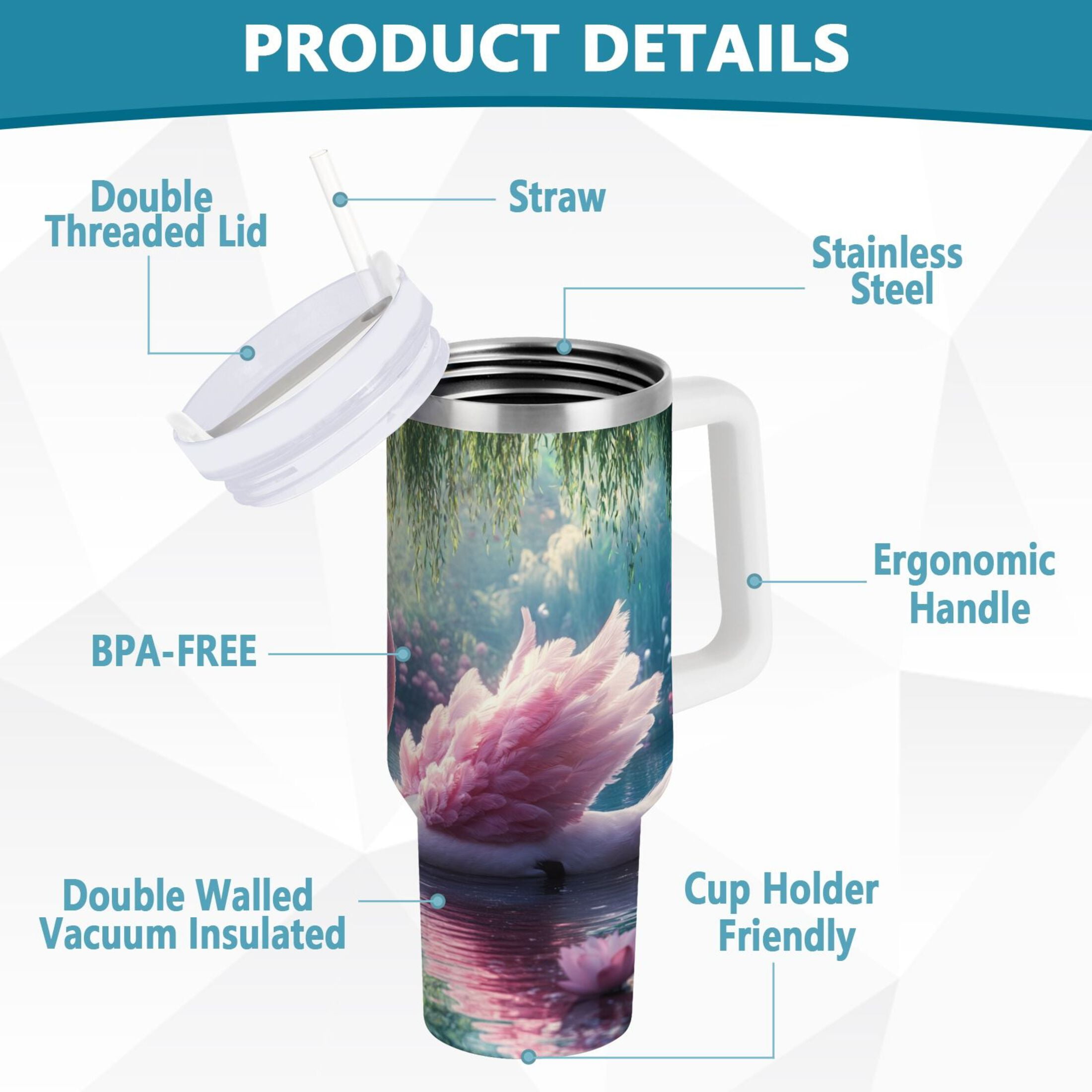 YAZAOO Tumbler 40oz Insulated Stainless Creative Swan Swimming Among ...