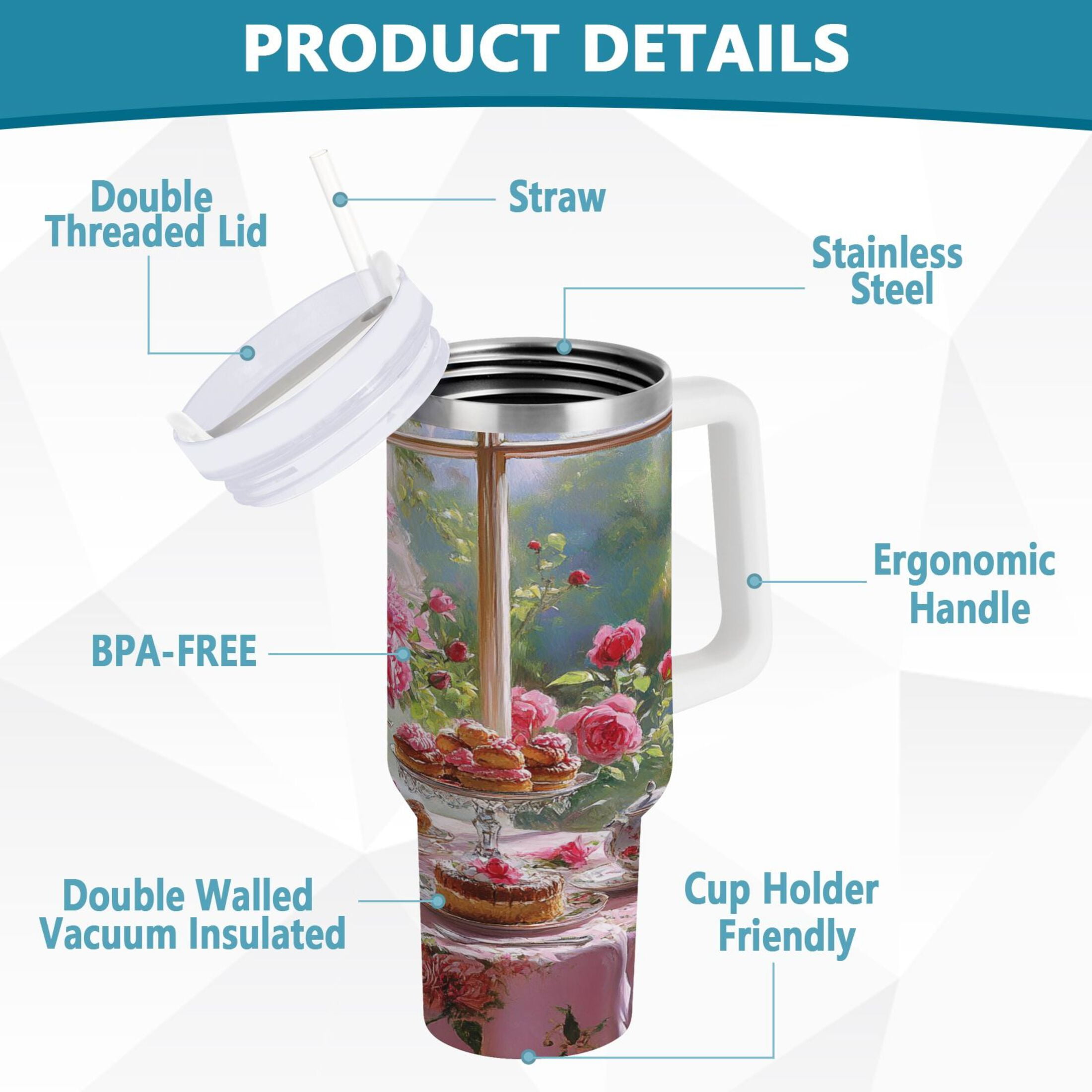 BZSMCE Tumbler 40oz Insulated Stainless Creative Tea Set with Pink ...