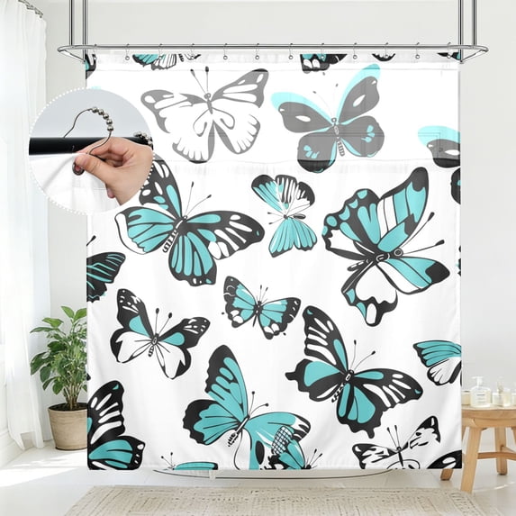 BZSMCE Turquoise Black White Butterfly Pattern Pattern Bathroom Shower ...