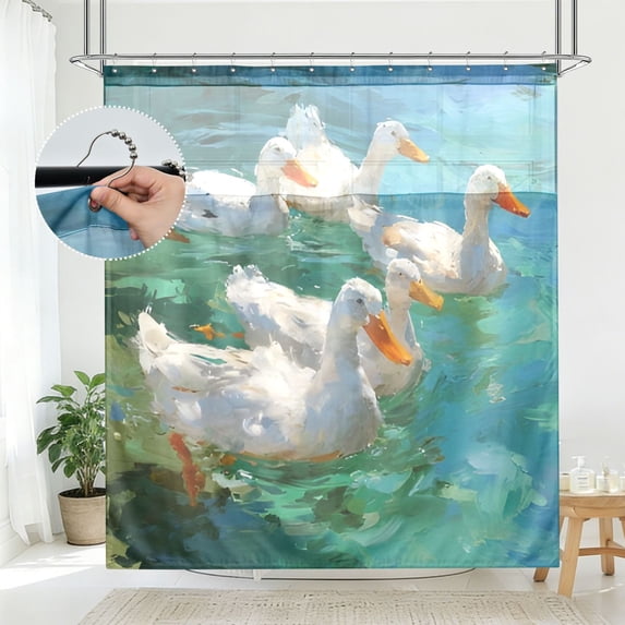 BZSMCE Turquoise Water Ducks Pattern Bathroom Shower Curtain Set with ...