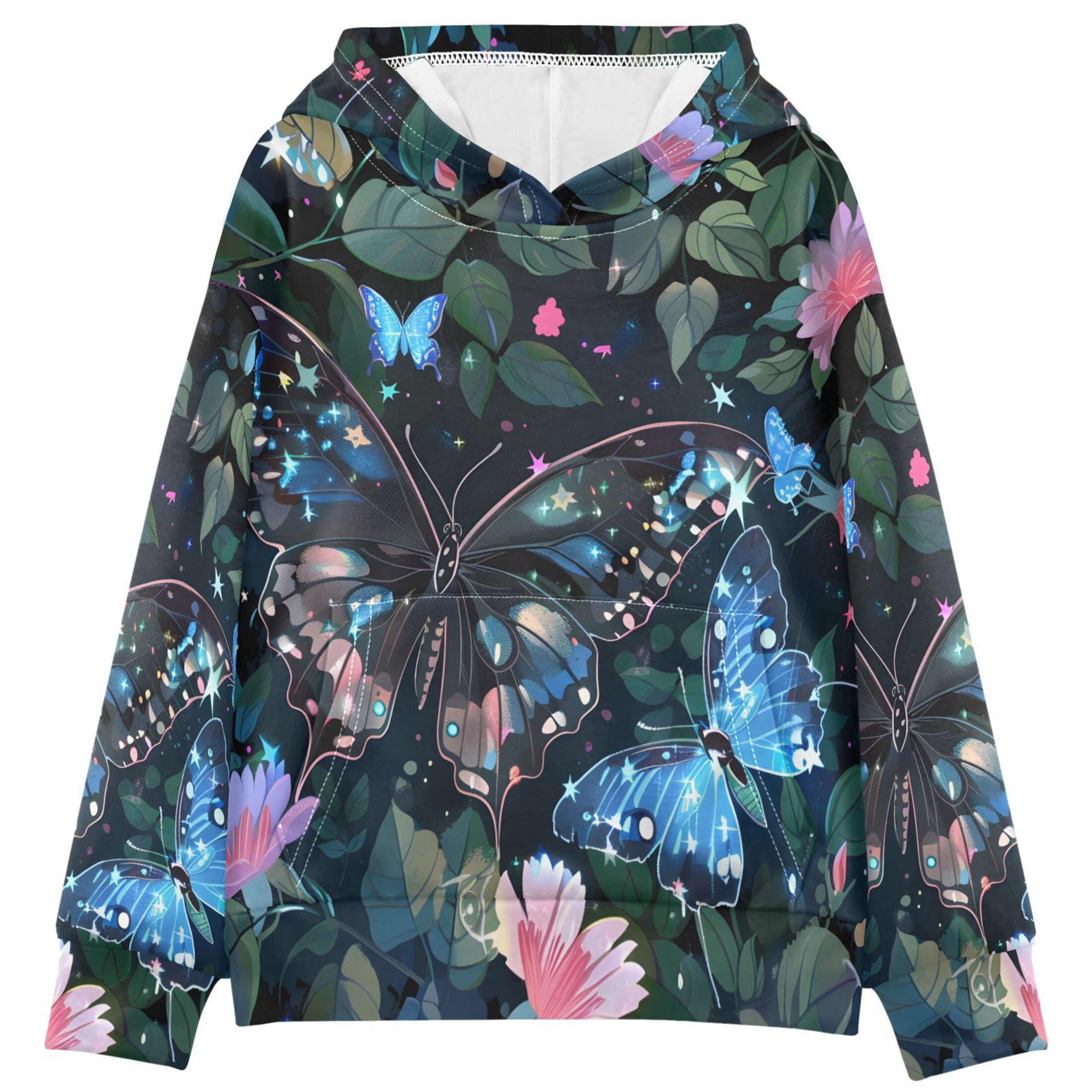 BZSMCE Two Butterfly Leaf Print Hoodie Casual Pullover Sweatshirt With ...