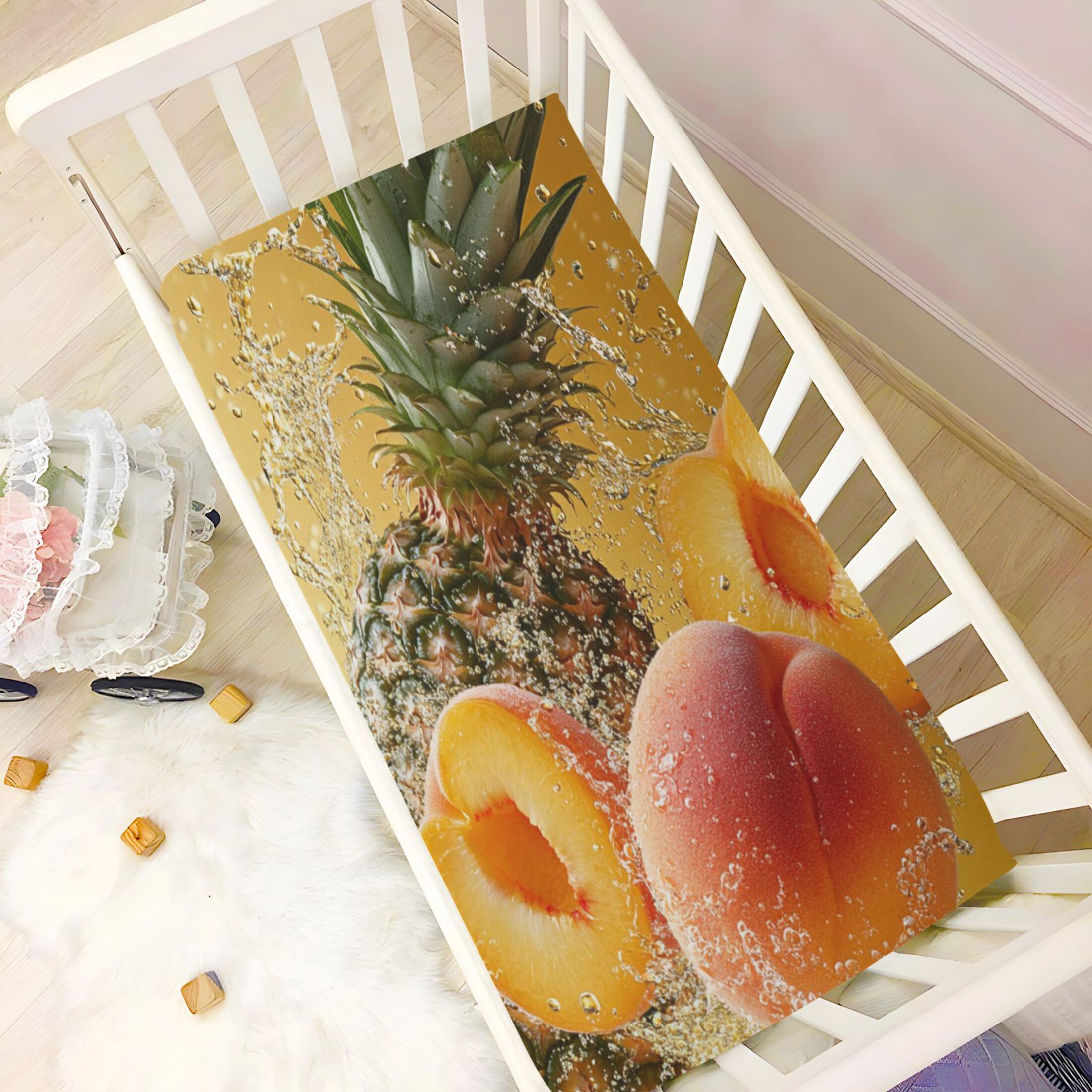BZSMCE Ultra Soft Fitted Microfiber Crib Sheets for Newborn Baby Boys Girls Pineapple Peaches ...