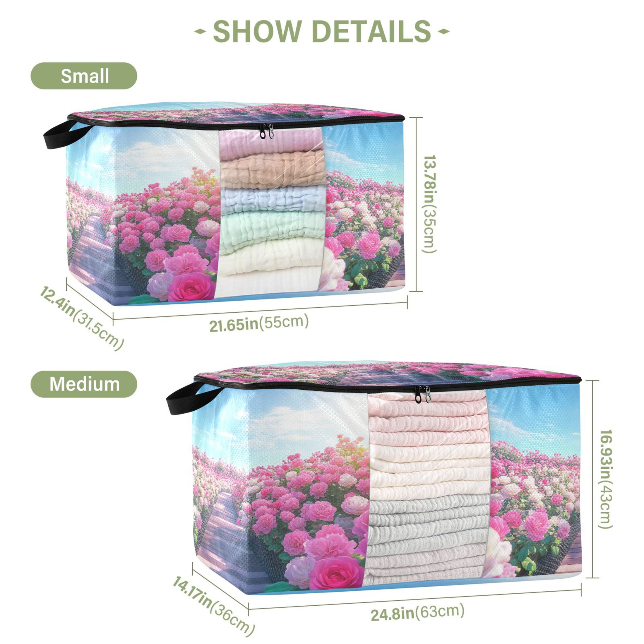BZSMCE Under Bed Storage Bags With Reinforced Handles Blooming Pink ...