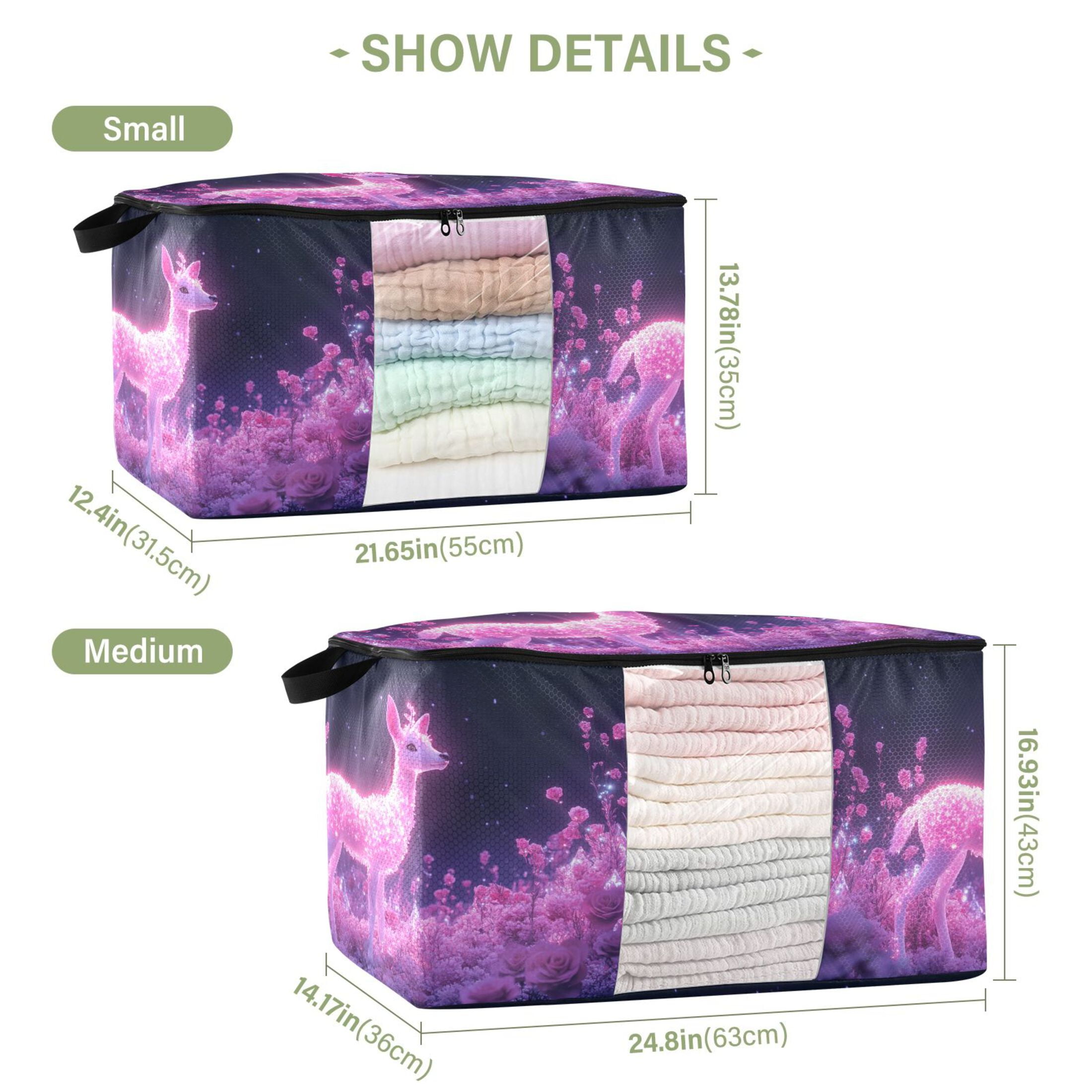 BZSMCE Under Bed Storage Bags With Reinforced Handles Glowing Deer in ...