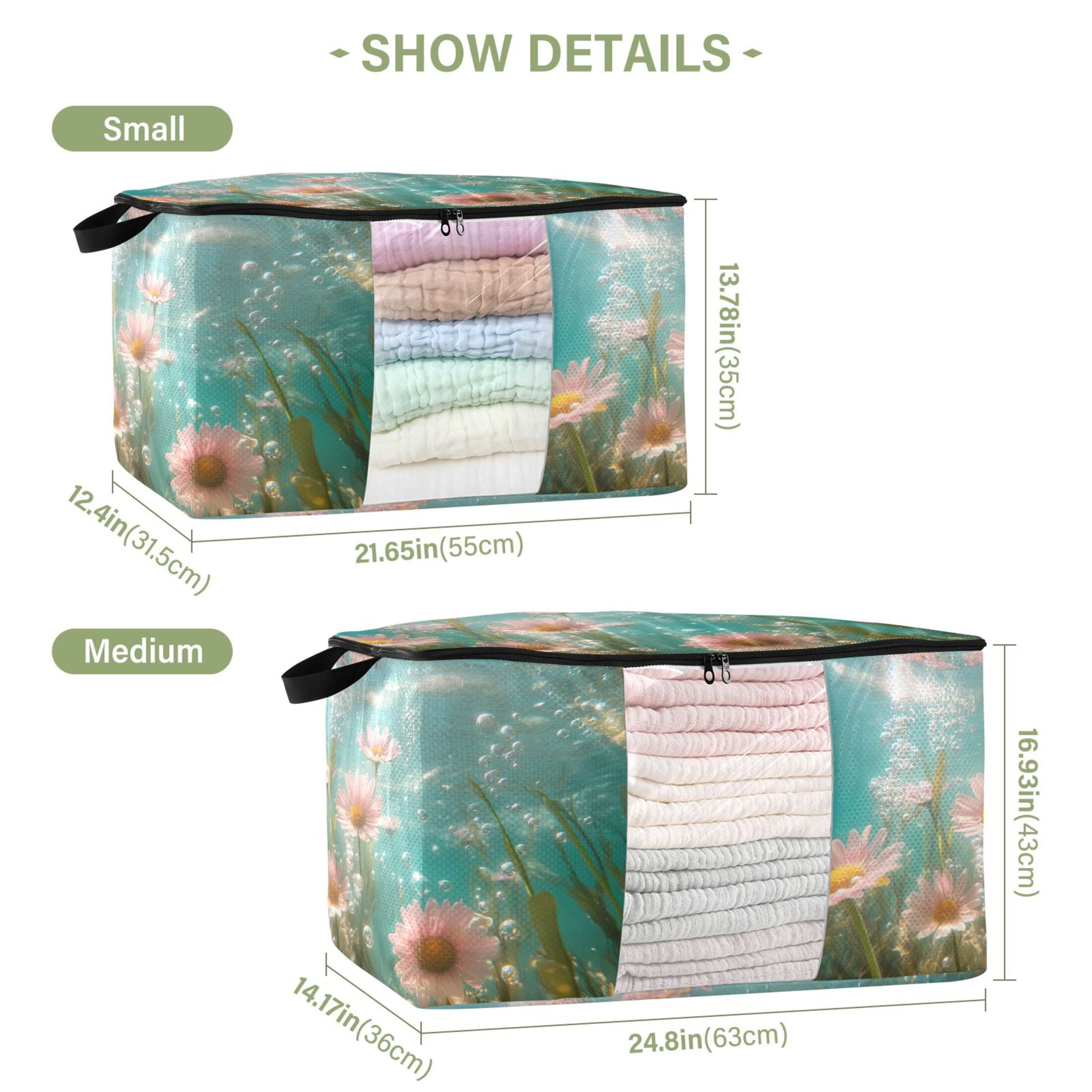 BZSMCE Under Bed Storage Bags With Reinforced Handles Pink Flowers and ...