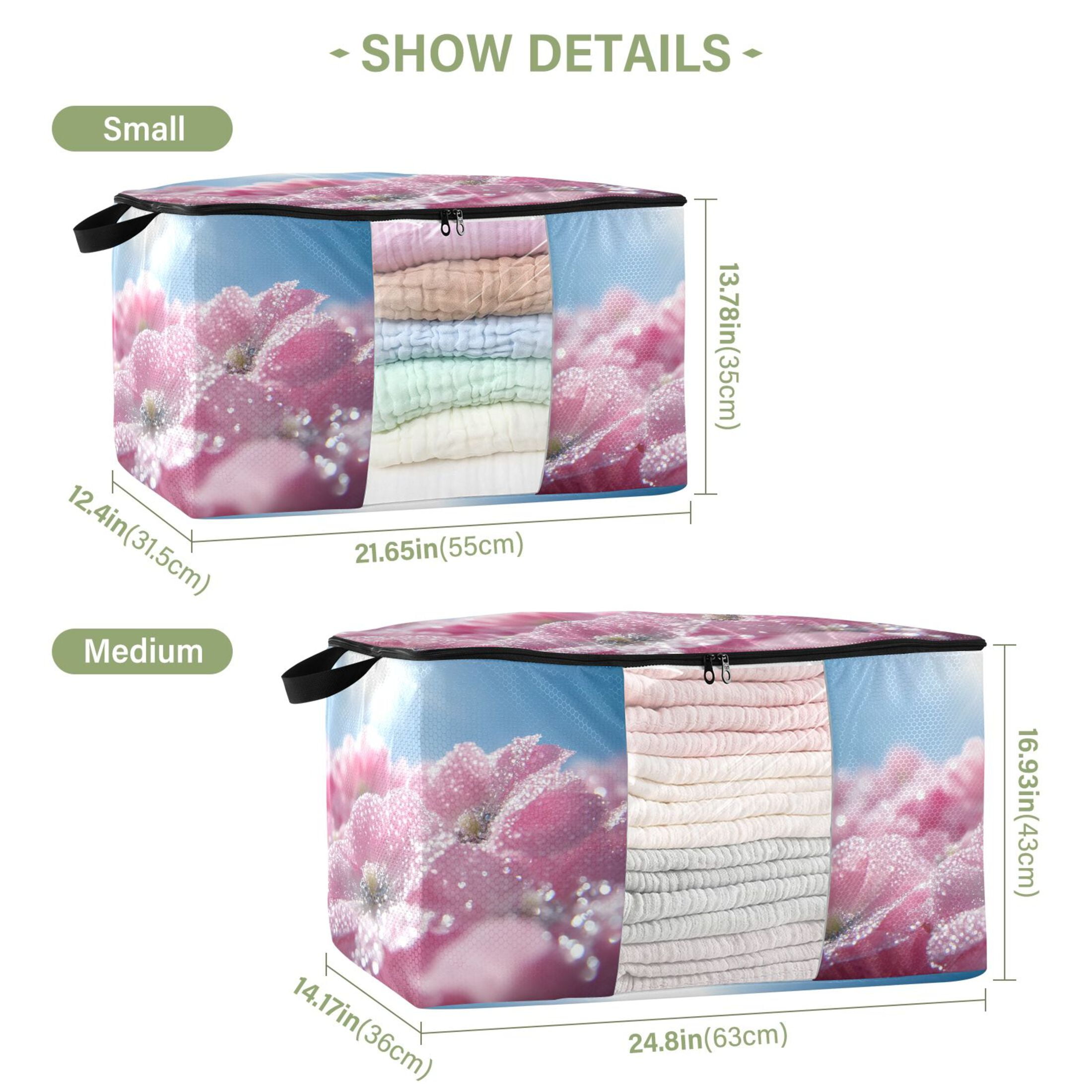BZSMCE Under Bed Storage Bags With Reinforced Handles Pink Flowers with ...
