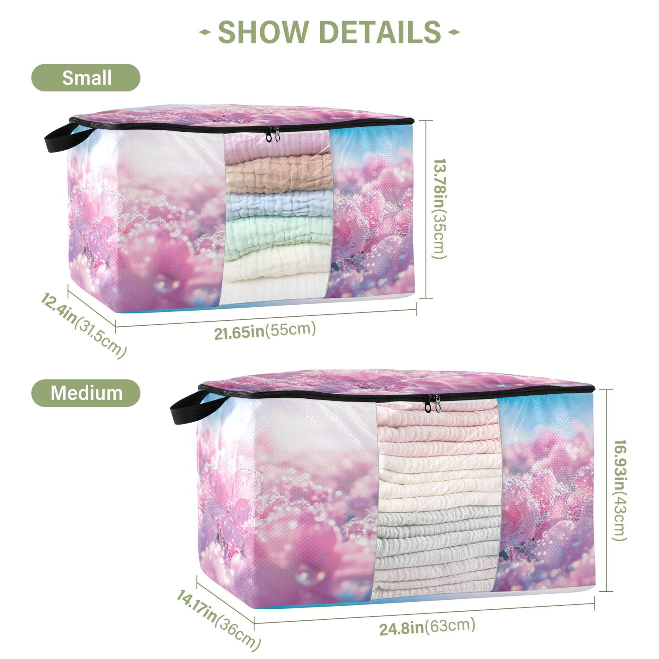 BZSMCE Under Bed Storage Bags With Reinforced Handles Pink Flowers with ...