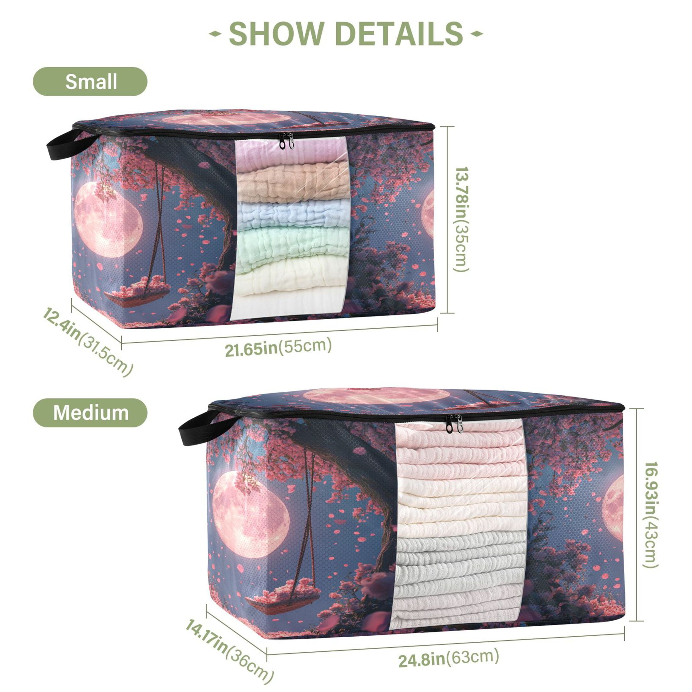 BZSMCE Under Bed Storage Bags With Reinforced Handles Pink Moon Pattern ...