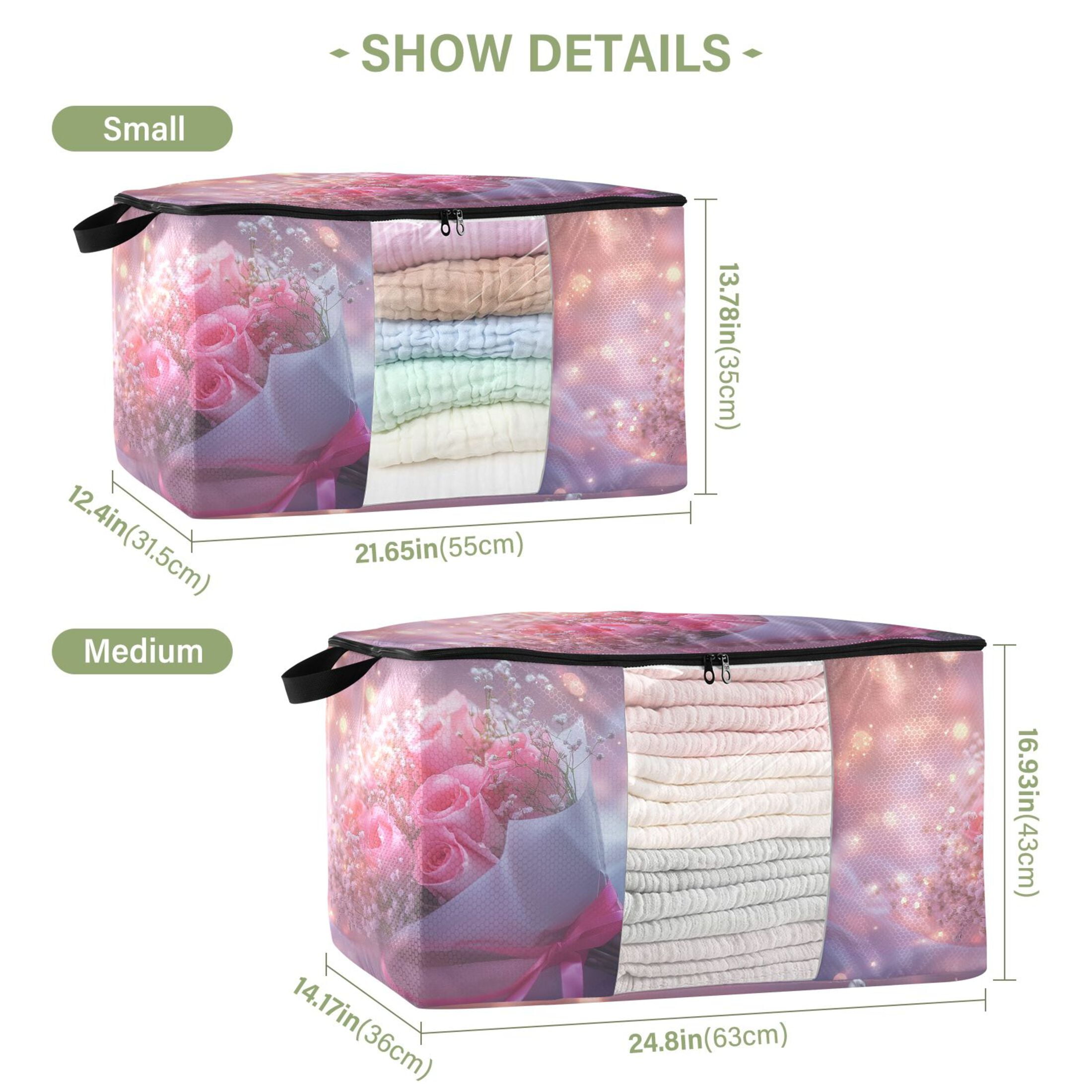 BZSMCE Under Bed Storage Bags With Reinforced Handles Pink Roses ...