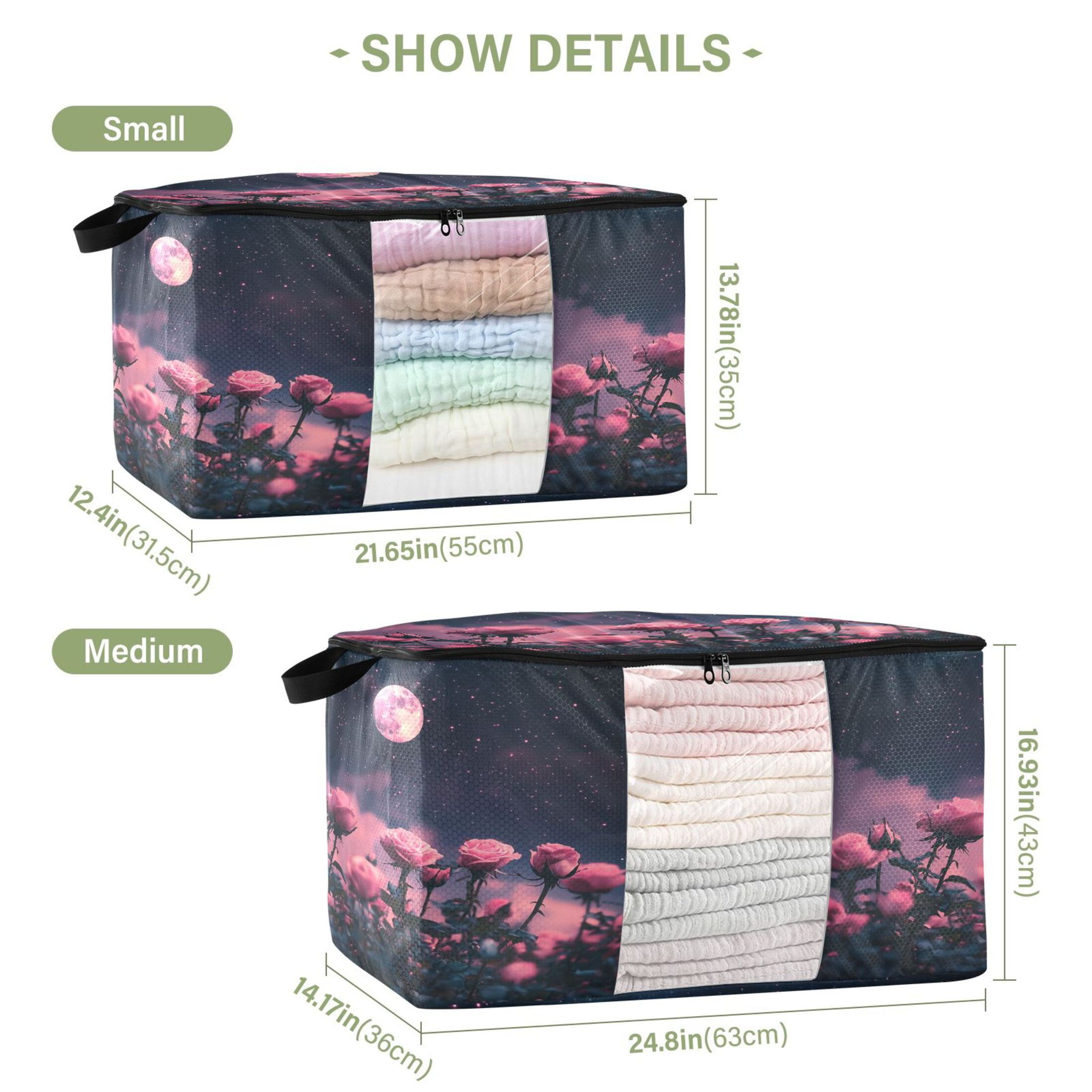 BZSMCE Under Bed Storage Bags With Reinforced Handles Pink Roses and ...