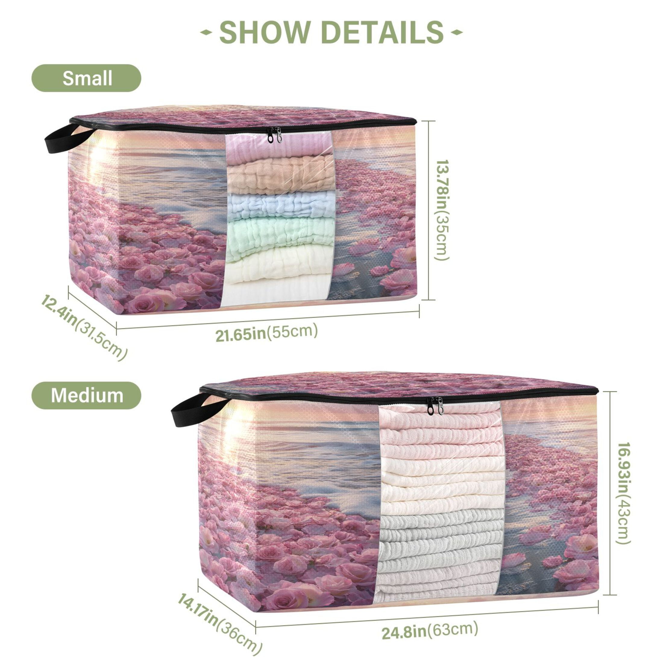 BZSMCE Under Bed Storage Bags With Reinforced Handles Pink Roses on ...