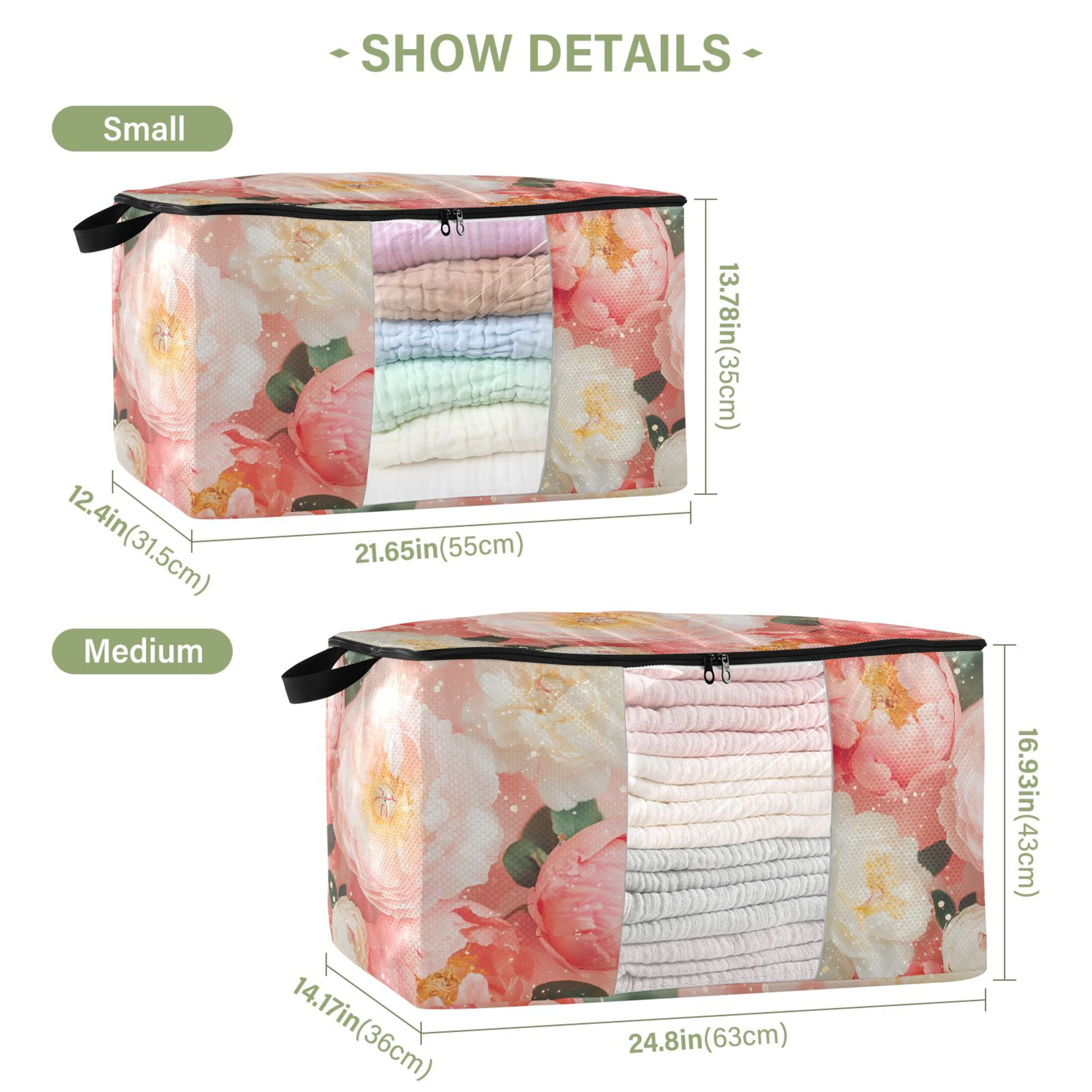 BZSMCE Under Bed Storage Bags With Reinforced Handles Pink and White ...