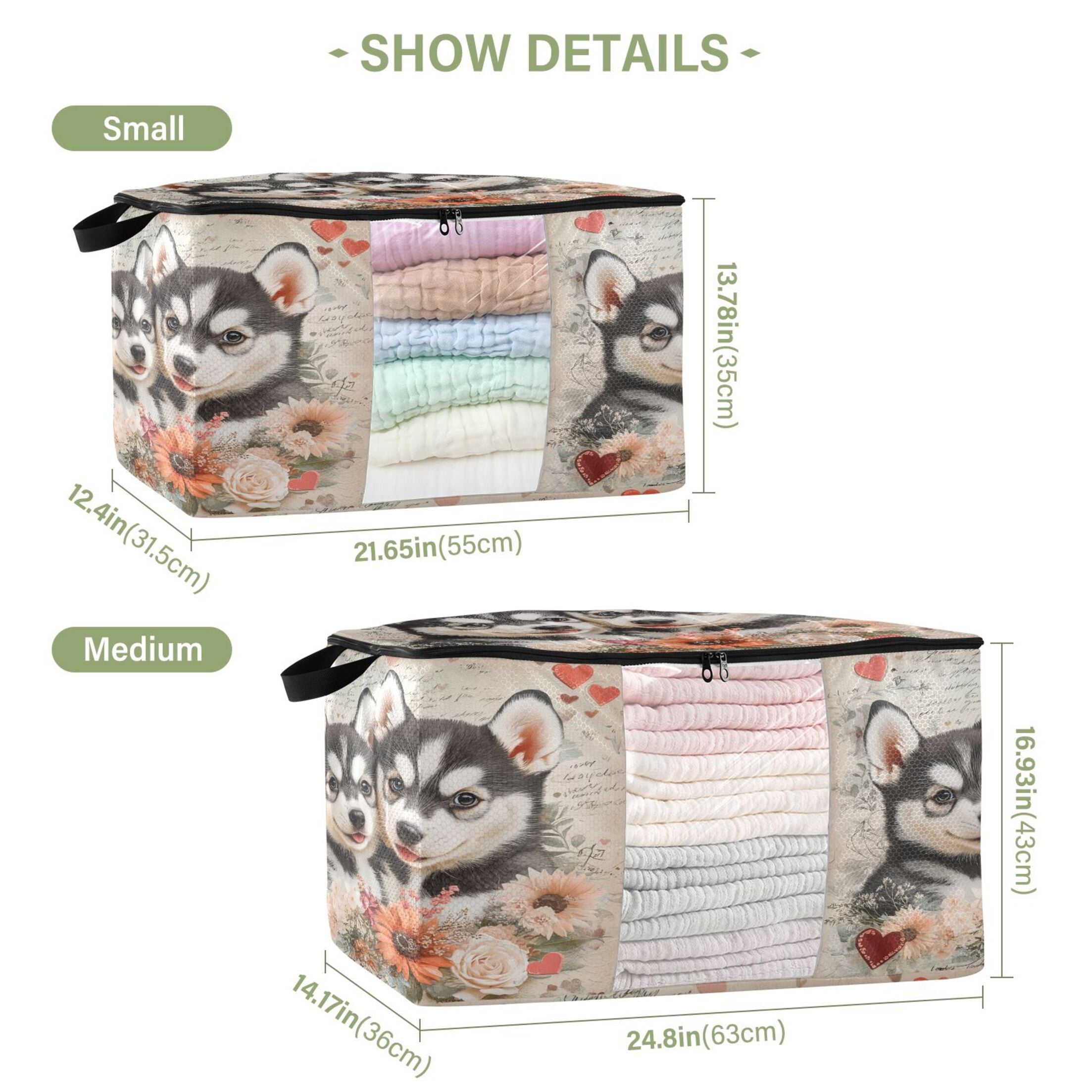 BZSMCE Under Bed Storage Bags With Reinforced Handles Two Puppies with ...
