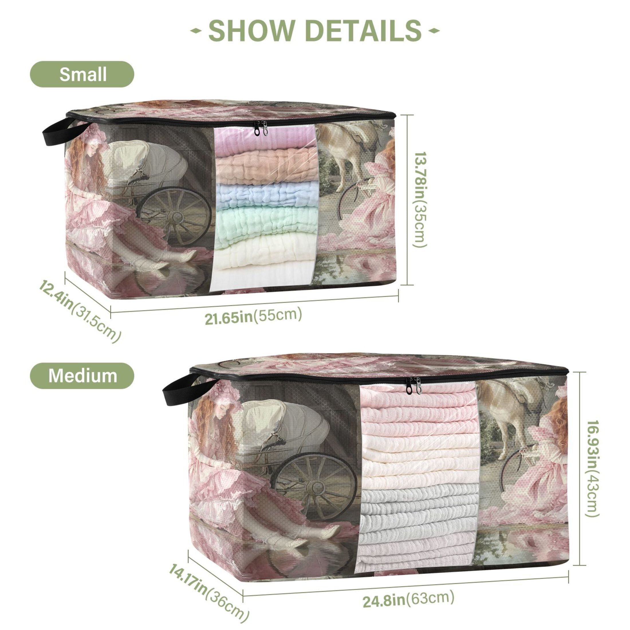 BZSMCE Under Bed Storage Bags With Reinforced Handles Woman in Pink ...