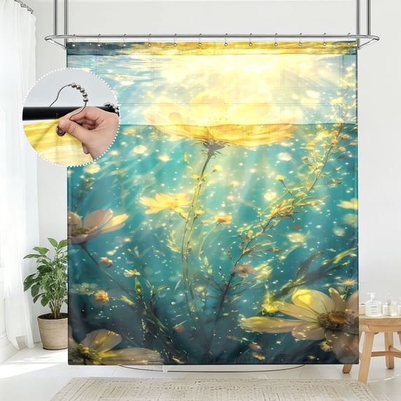 BZSMCE Underwater Golden Bloom Pattern Bathroom Shower Curtain Set with ...