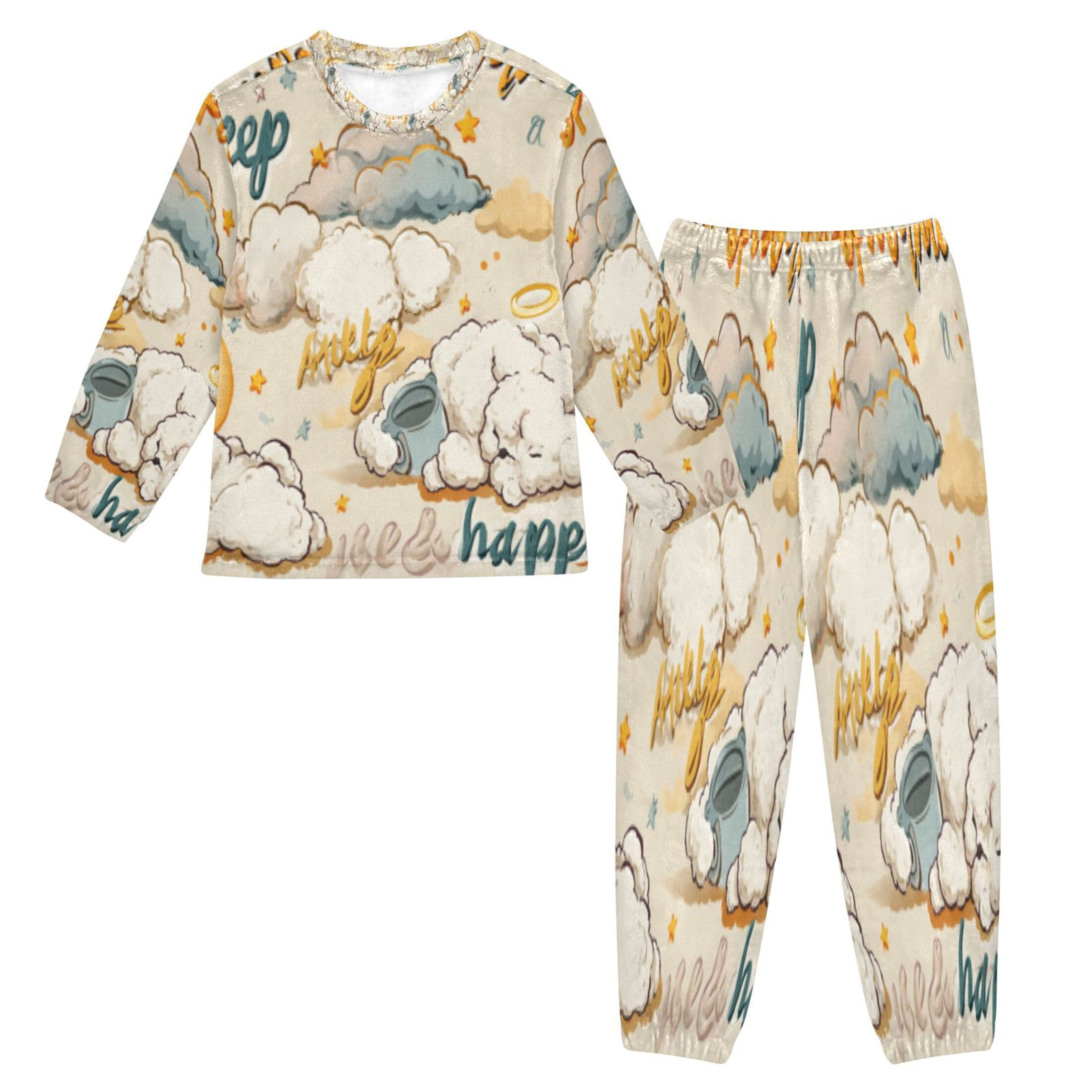 BZSMCE Unisex Fluffy Pajama Set Cloudy Inspirational Wordscape Printed ...