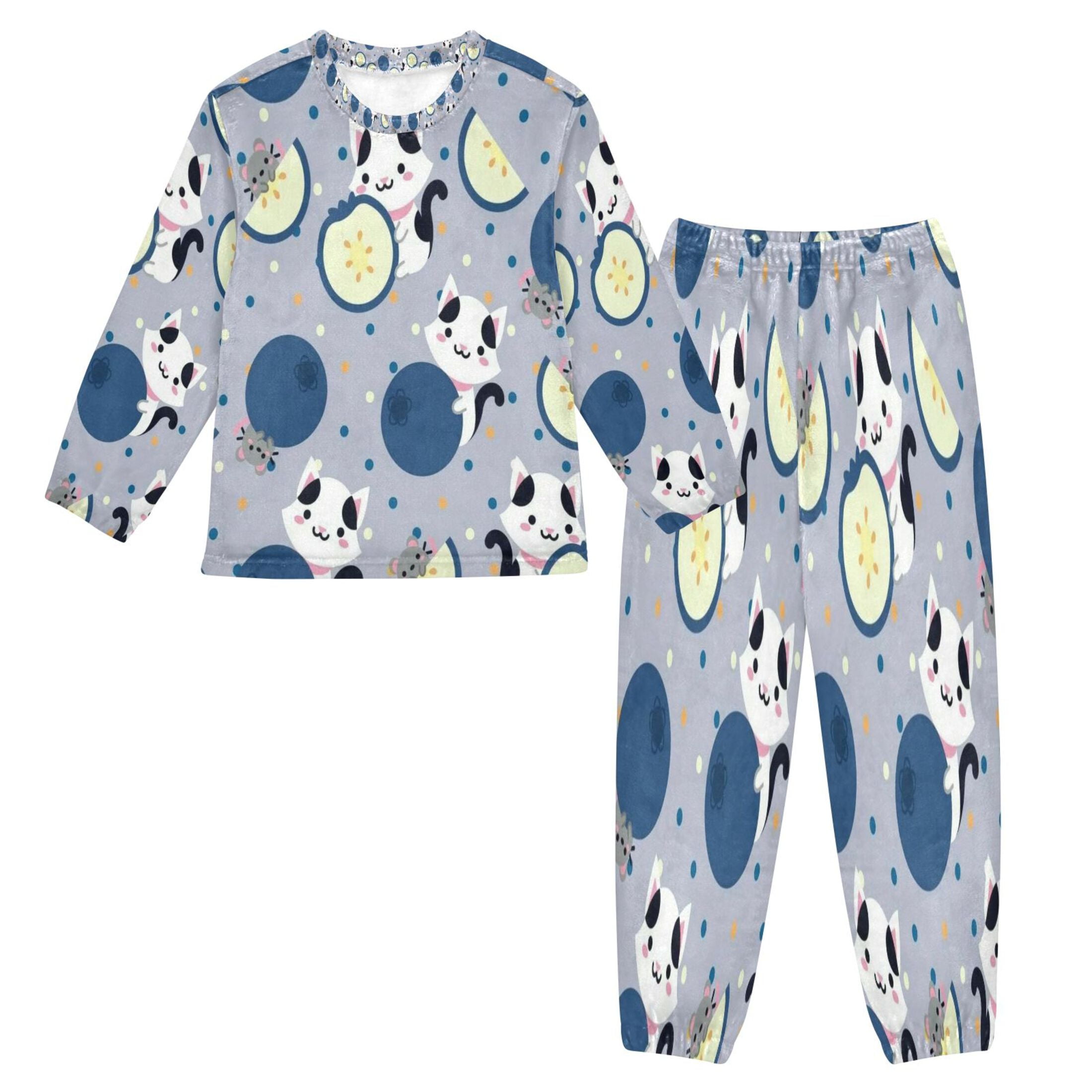 BZSMCE Unisex Fluffy Pajama Set Fruity Cat Polka Dot Play Printed ...