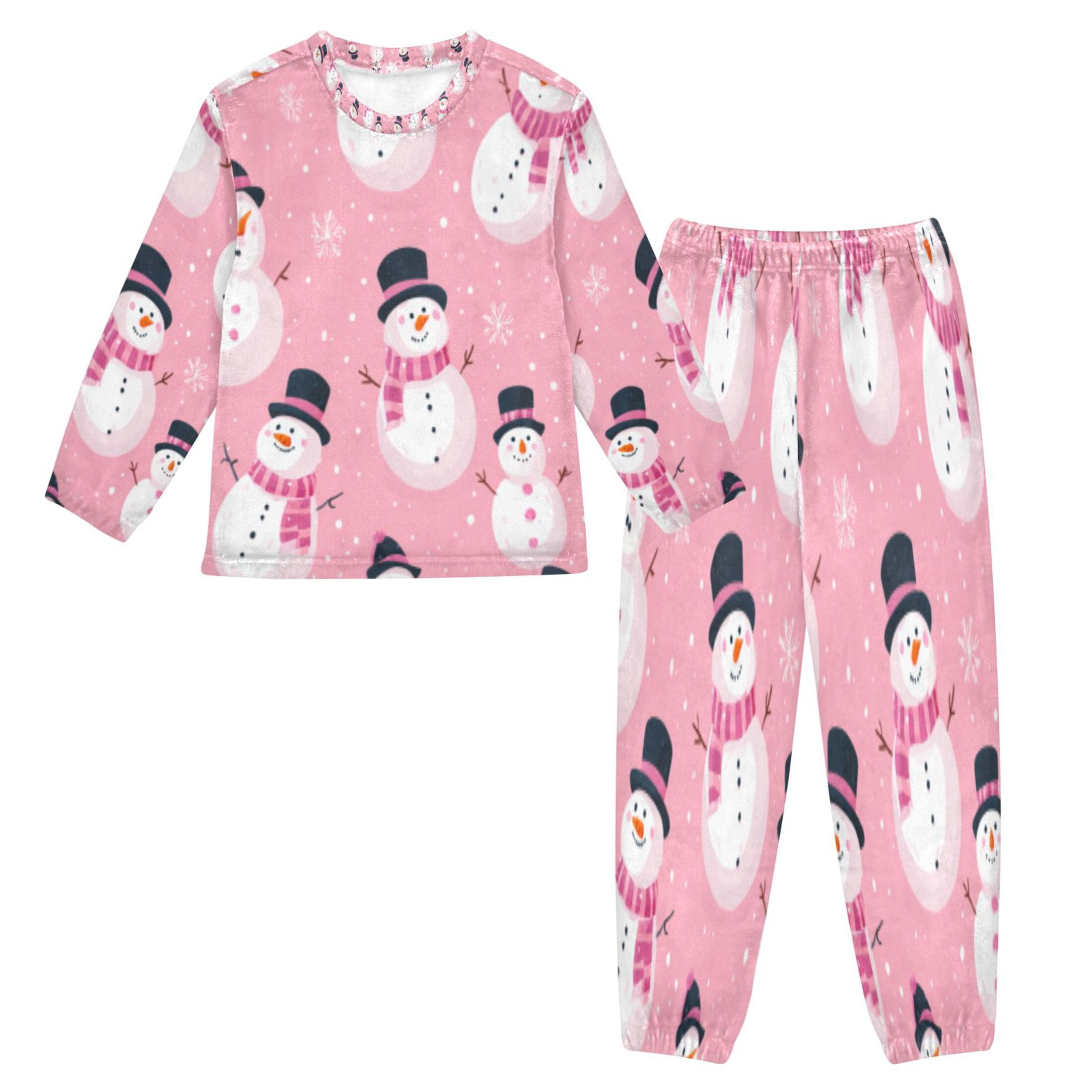 BZSMCE Unisex Fluffy Pajama Set Pink Snowman Charming Scene Printed ...