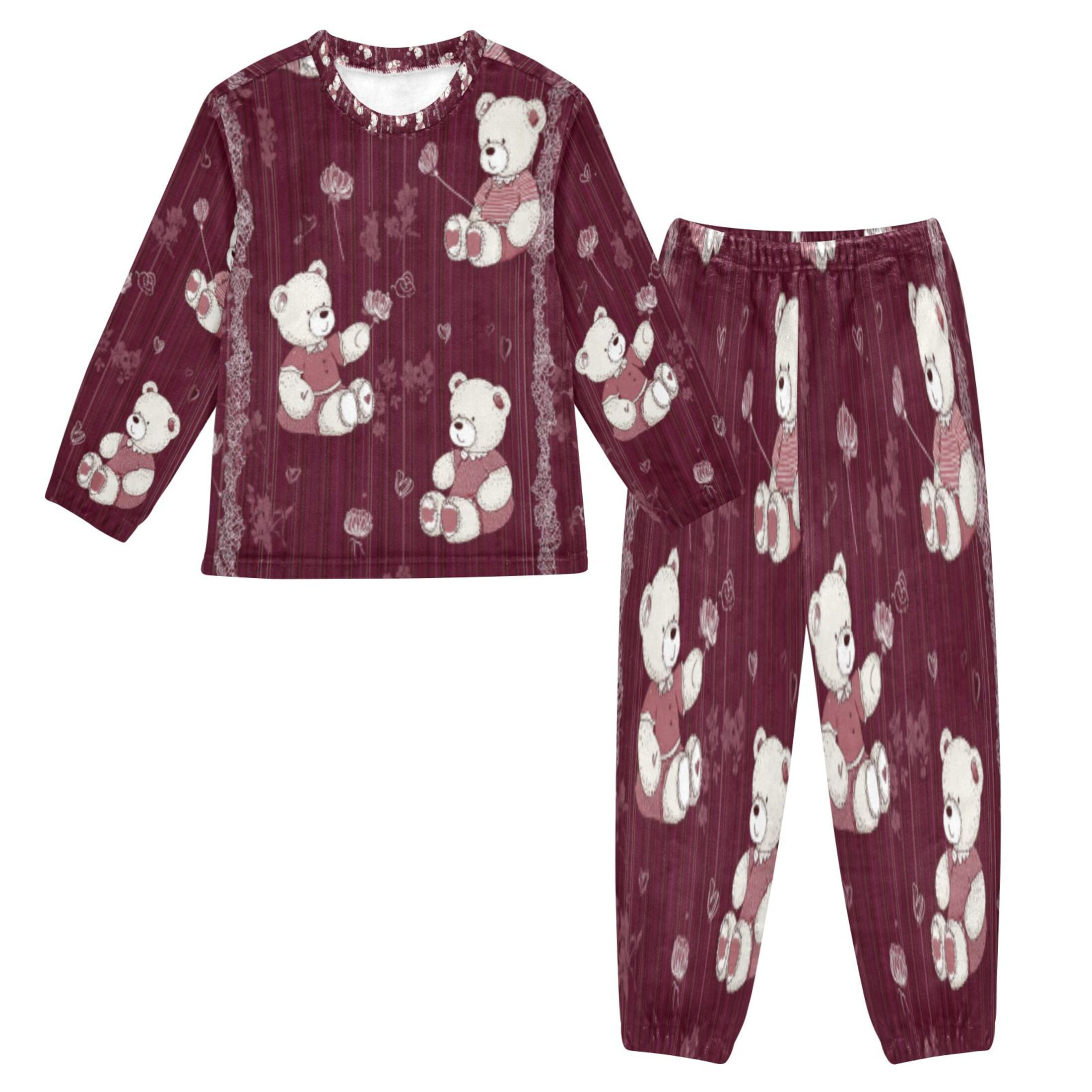 BZSMCE Unisex Fluffy Pajama Set Plum Bear Whimsy Printed - Walmart.com