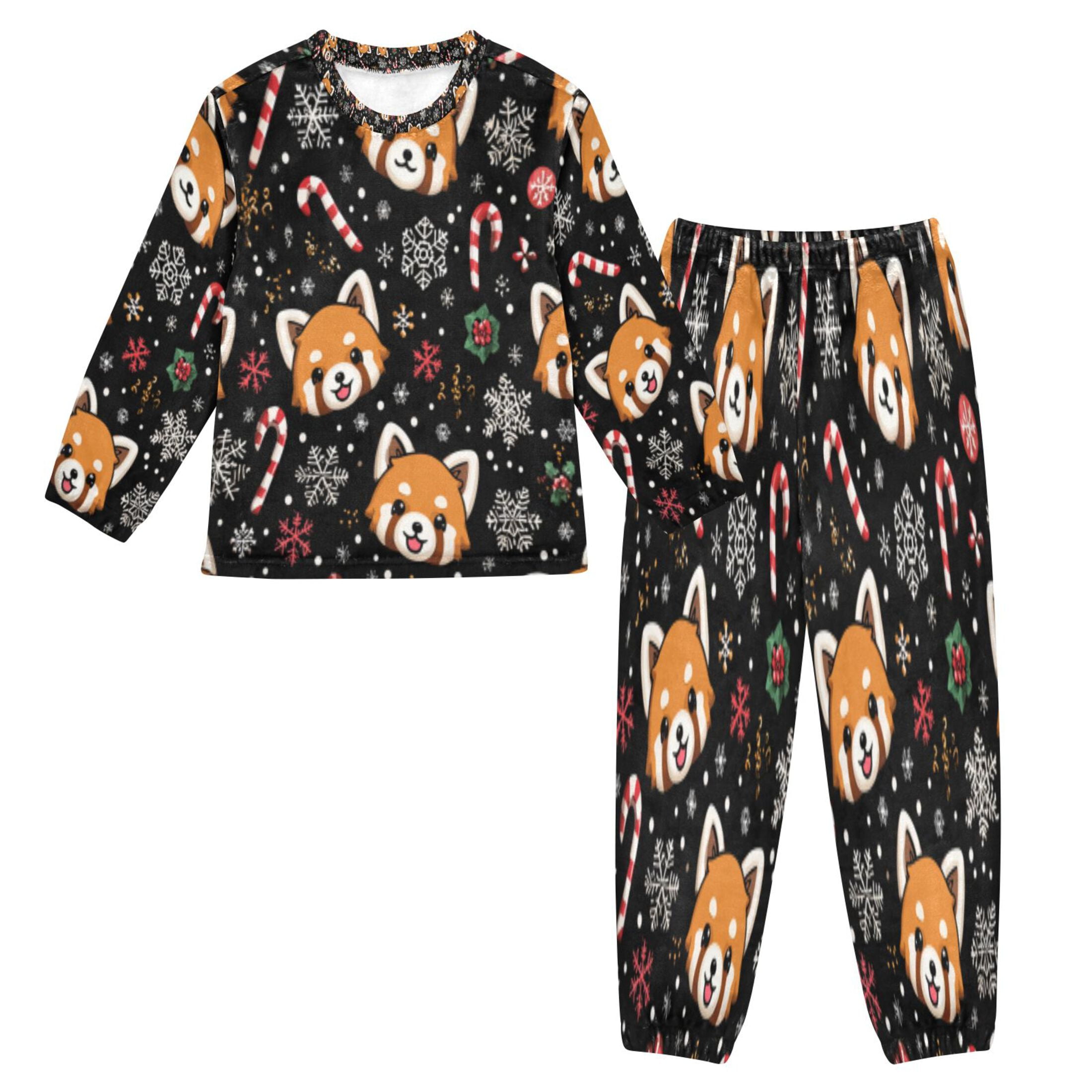 BZSMCE Unisex Fluffy Pajama Set Red Panda's Winter Carnival Printed ...
