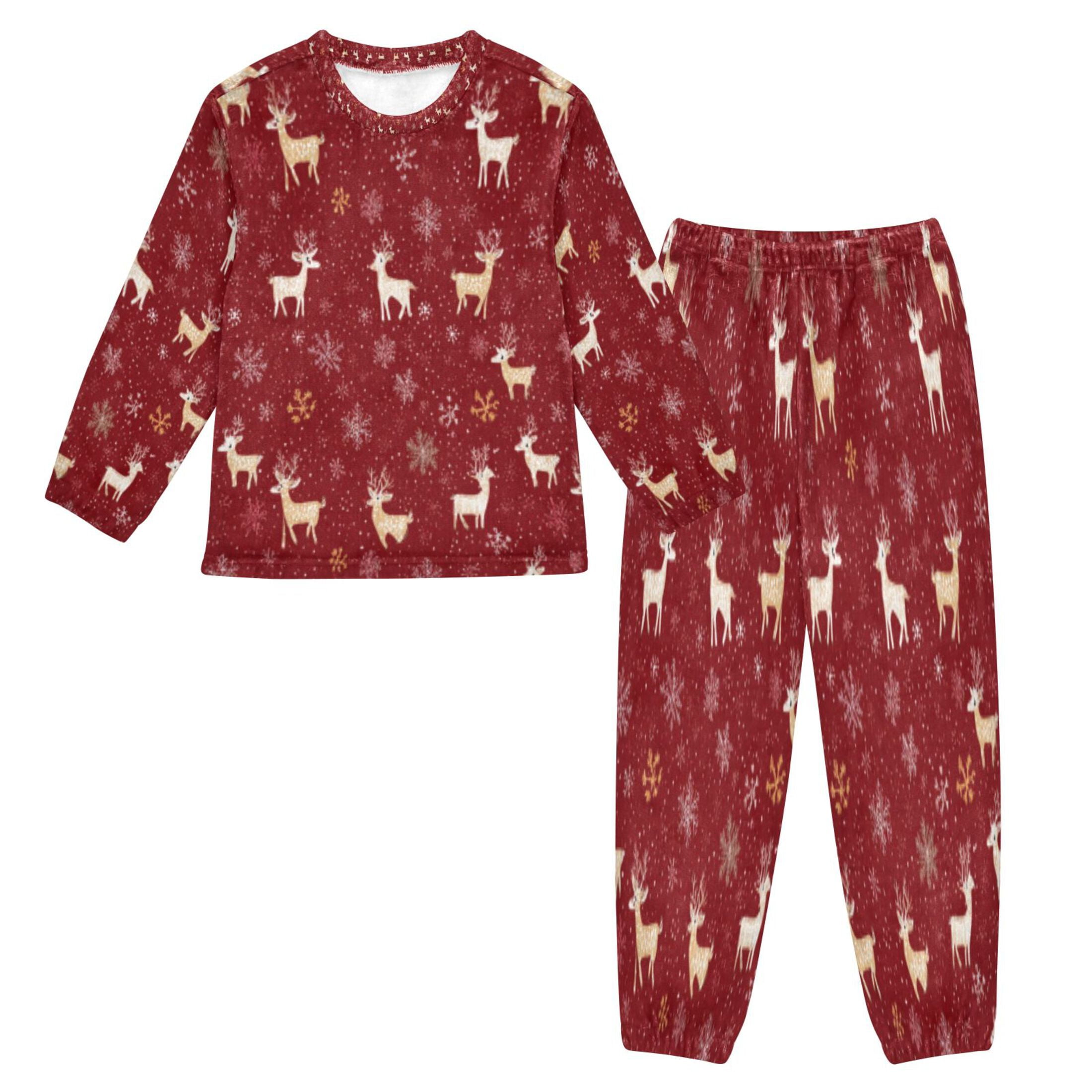 BZSMCE Unisex Fluffy Pajama Set Ruby Reindeer Snowfall Dance Printed ...