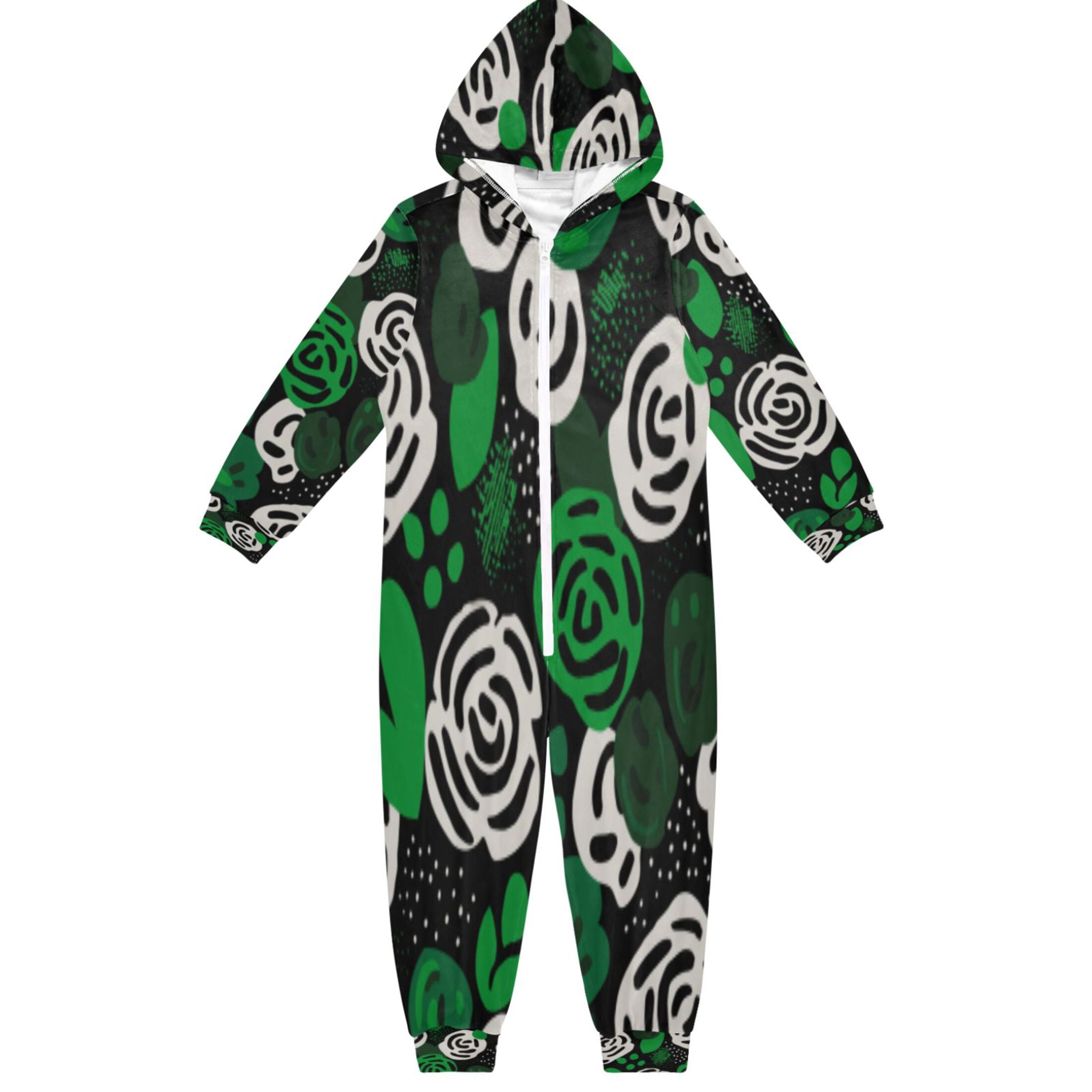BZSMCE Unisex One-piece Pajama Cotton Sleepwear Emerald Rose Mosaic ...