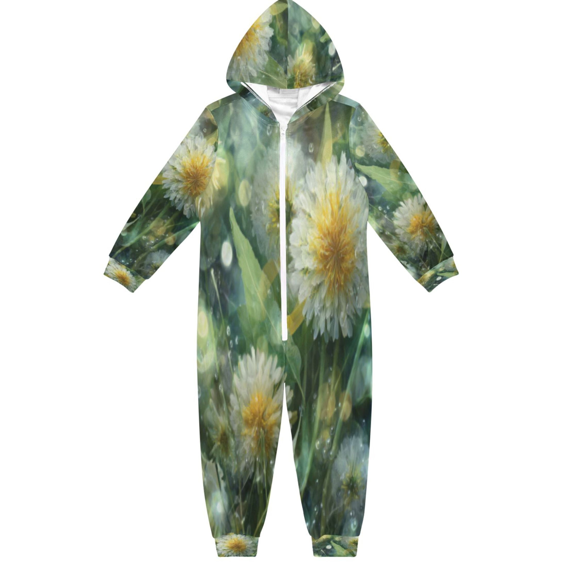 BZSMCE Unisex One-piece Pajama Cotton Sleepwear Enchanted Dandelion ...