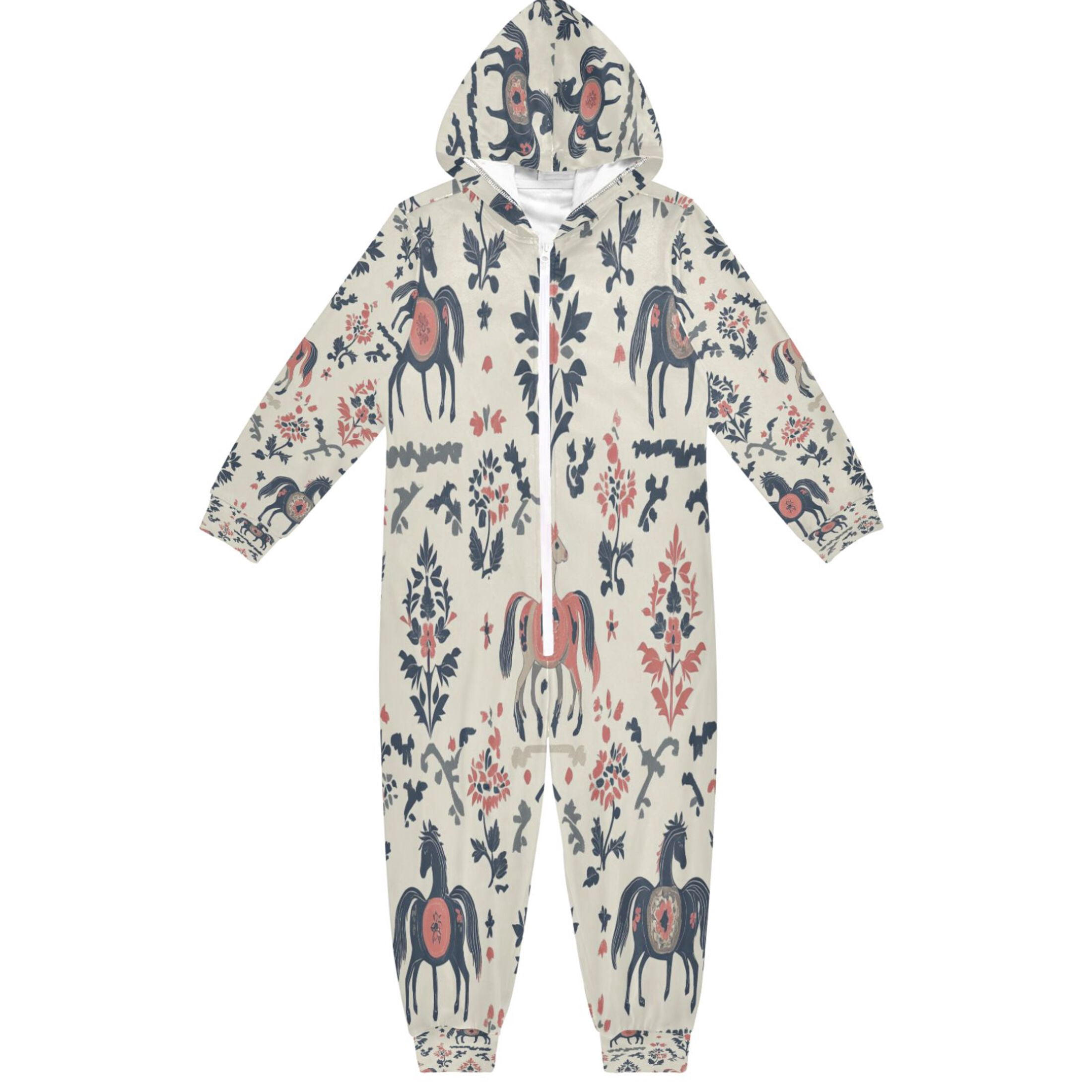 BZSMCE Unisex One-piece Pajama Cotton Sleepwear Equine Elegance Printed ...