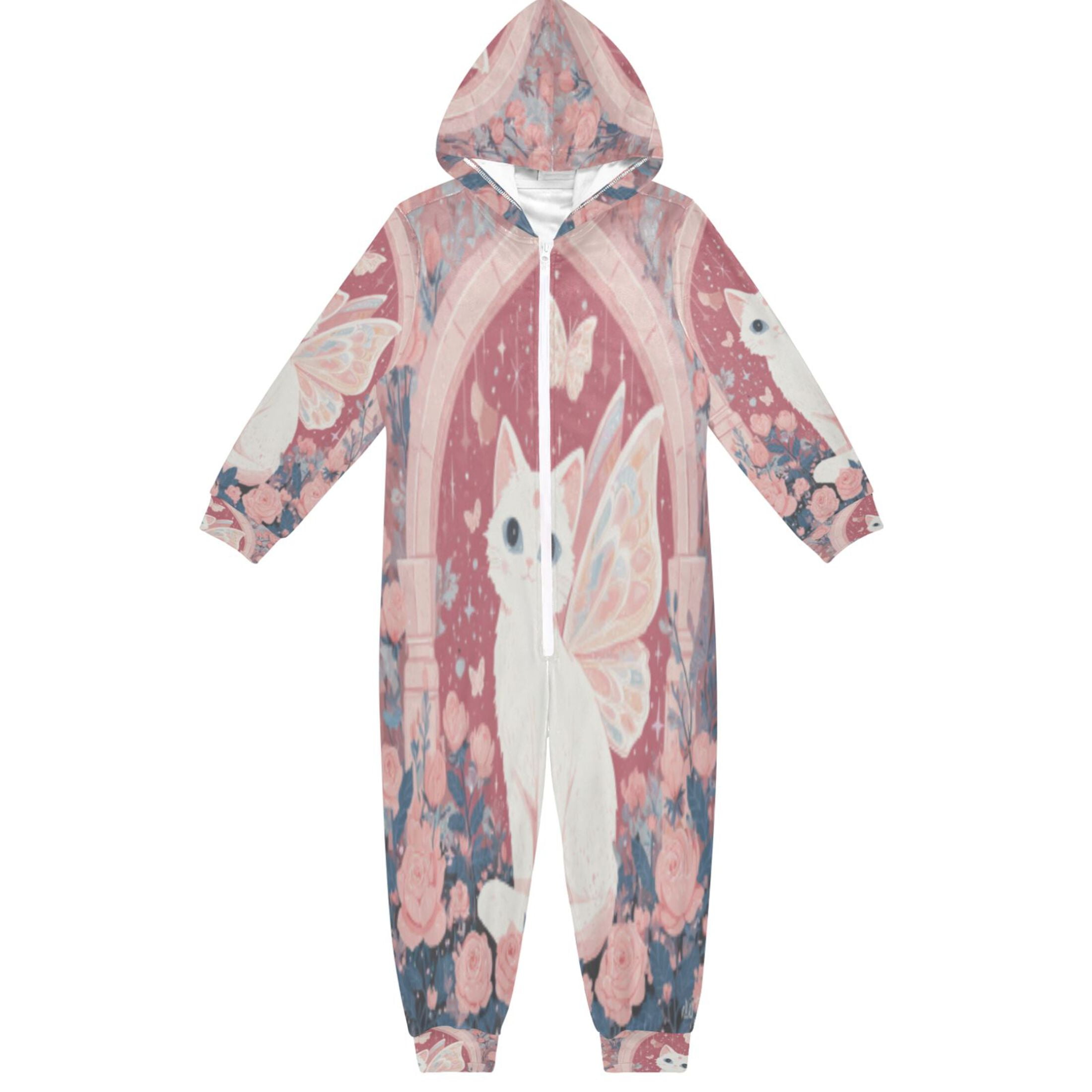 BZSMCE Unisex One-piece Pajama Cotton Sleepwear Fairy Cat's Rose Arch ...