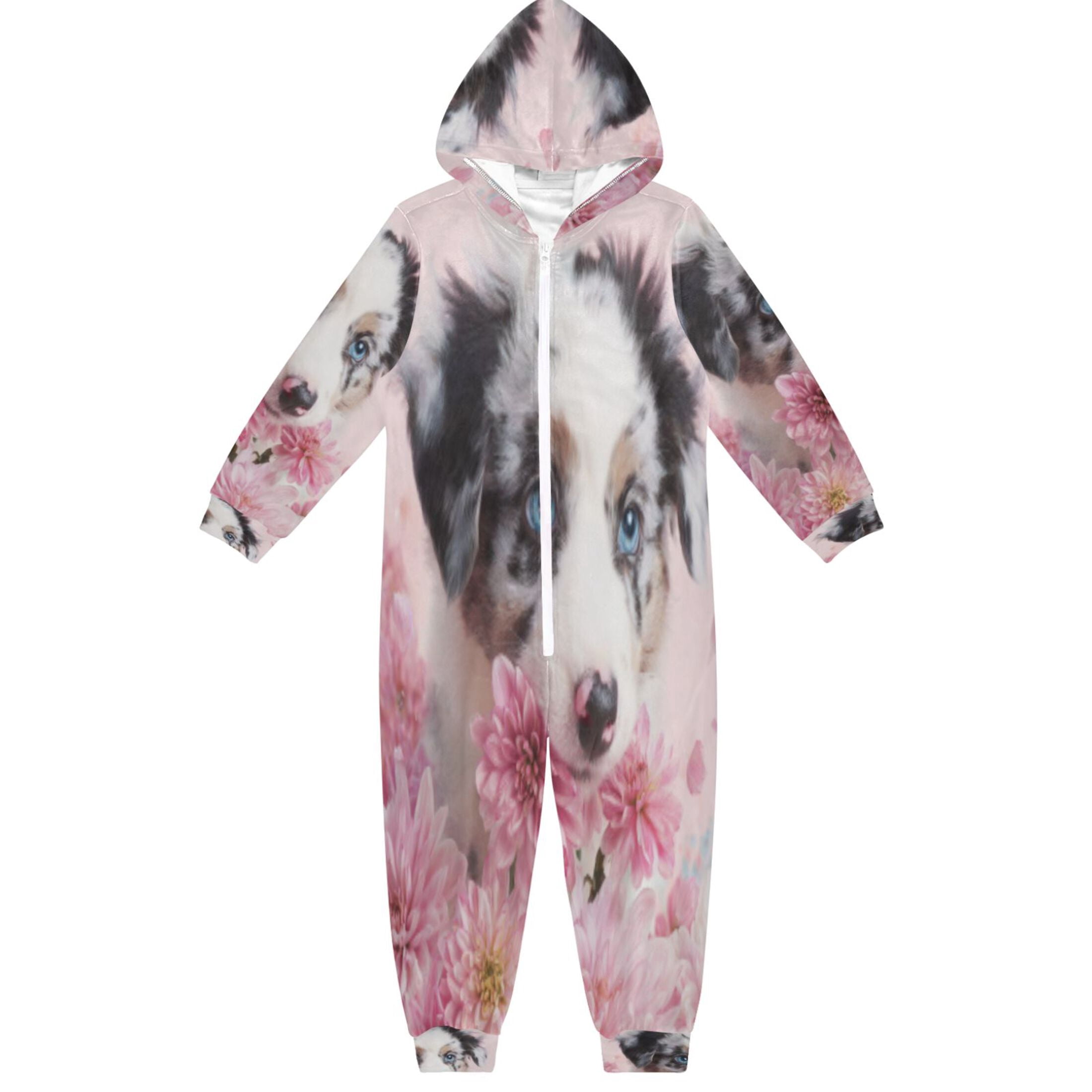 BZSMCE Unisex One-piece Pajama Cotton Sleepwear Pink Petal Pup Printed ...