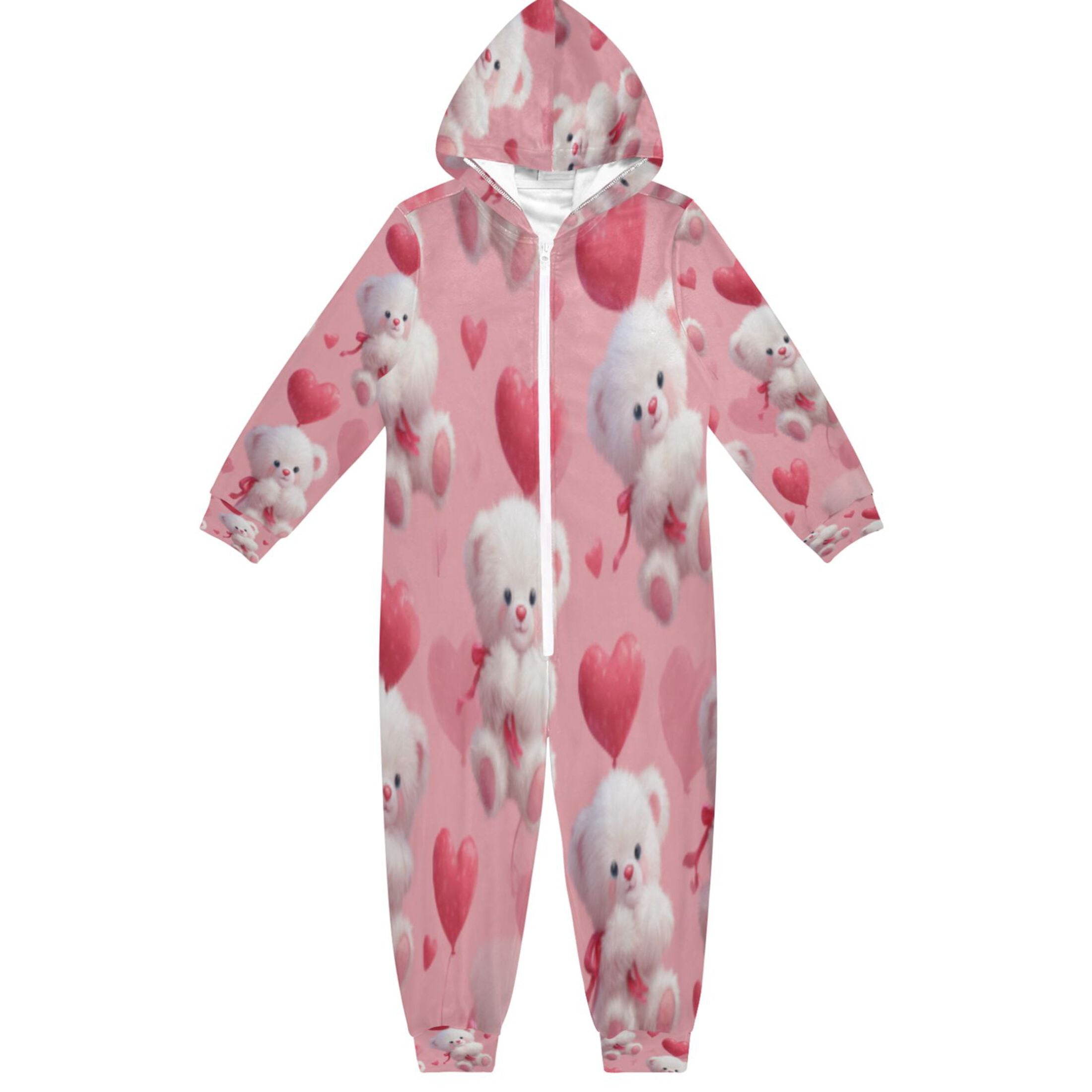 BZSMCE Unisex One-piece Pajama Cotton Sleepwear Teddy Bear Love Blush ...