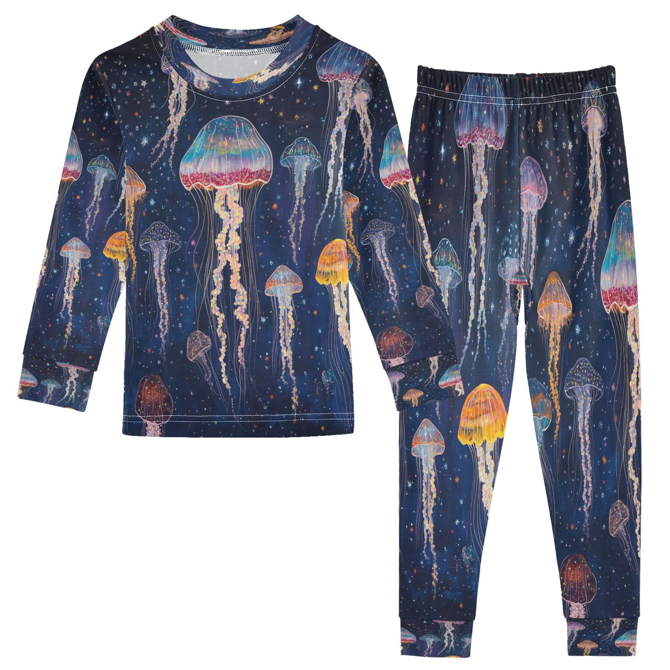 BZSMCE Unisex Pajama Set Snug-Fit Cotton Sleepwear Celestial Jellyfish ...