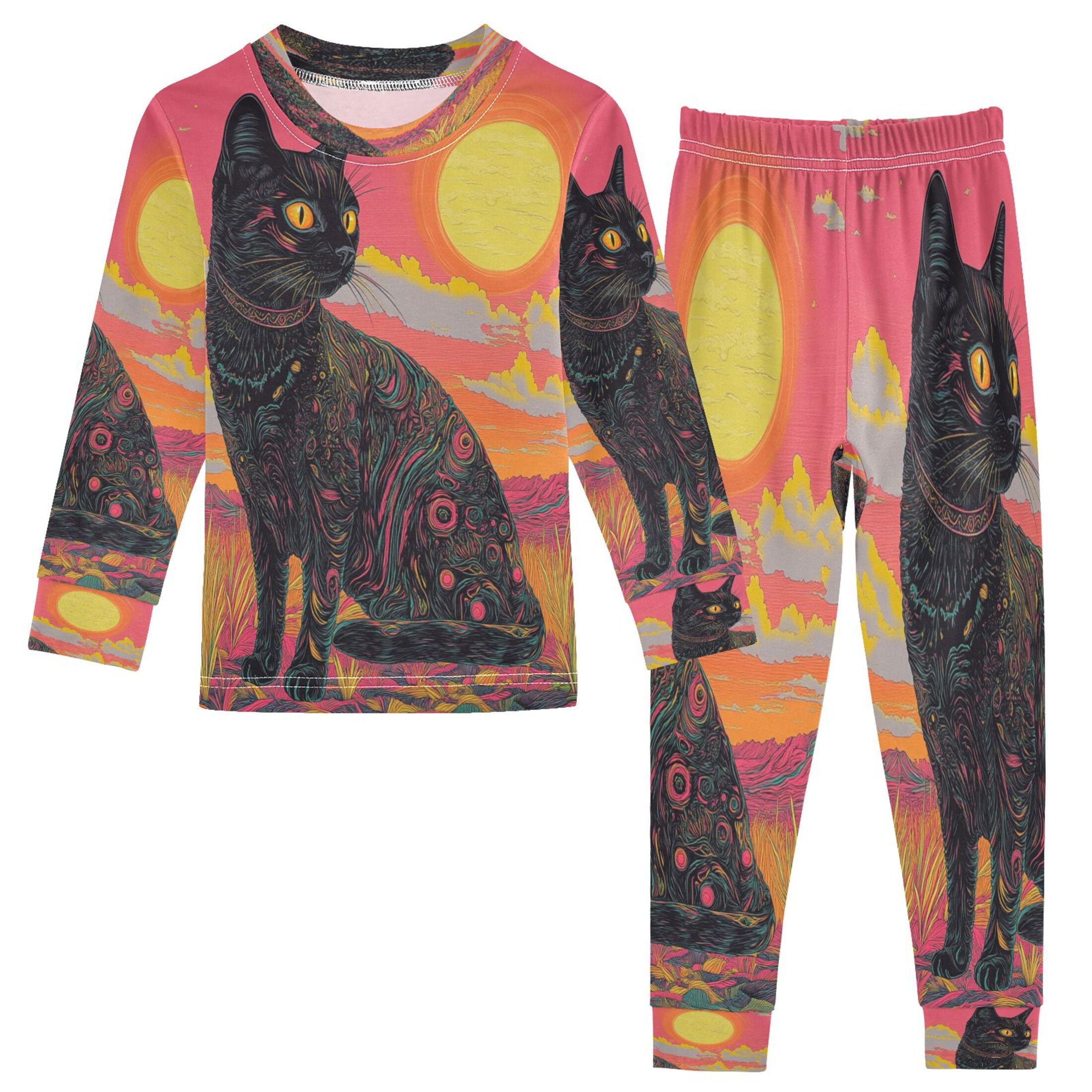BZSMCE Unisex Pajama Set Snug-Fit Cotton Sleepwear Enchanted Sunlit Cat ...