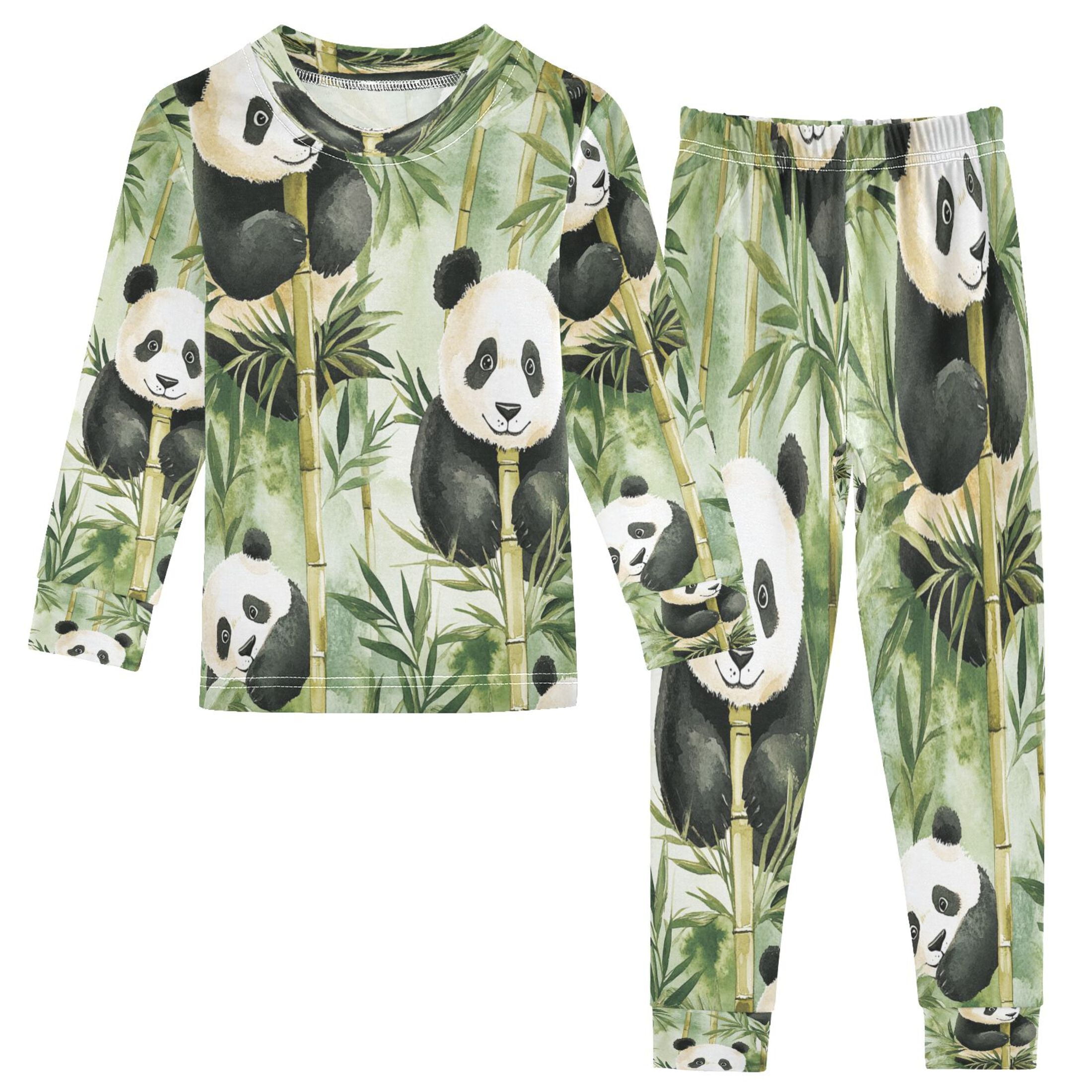 BZSMCE Unisex Pajama Set Snug-Fit Cotton Sleepwear Pandas Among Bamboo ...