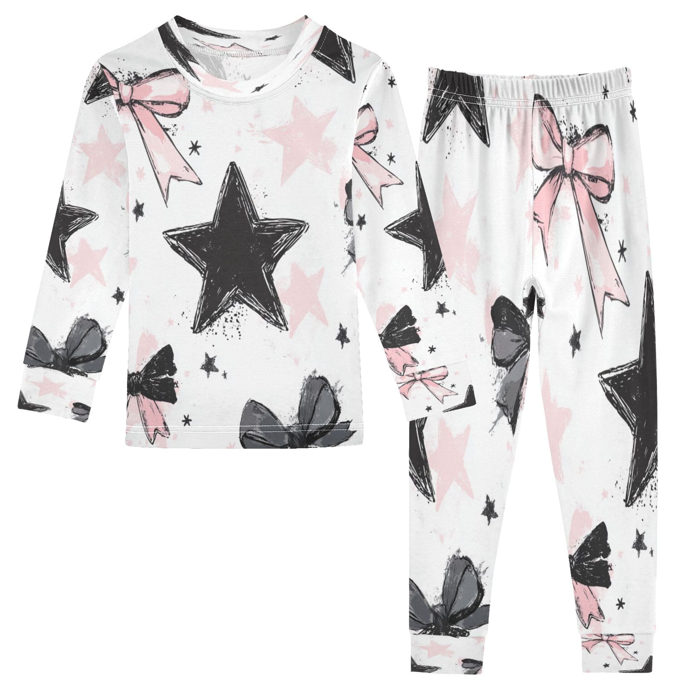 BZSMCE Unisex Pajama Set Snug-Fit Cotton Sleepwear Starry Bows and ...