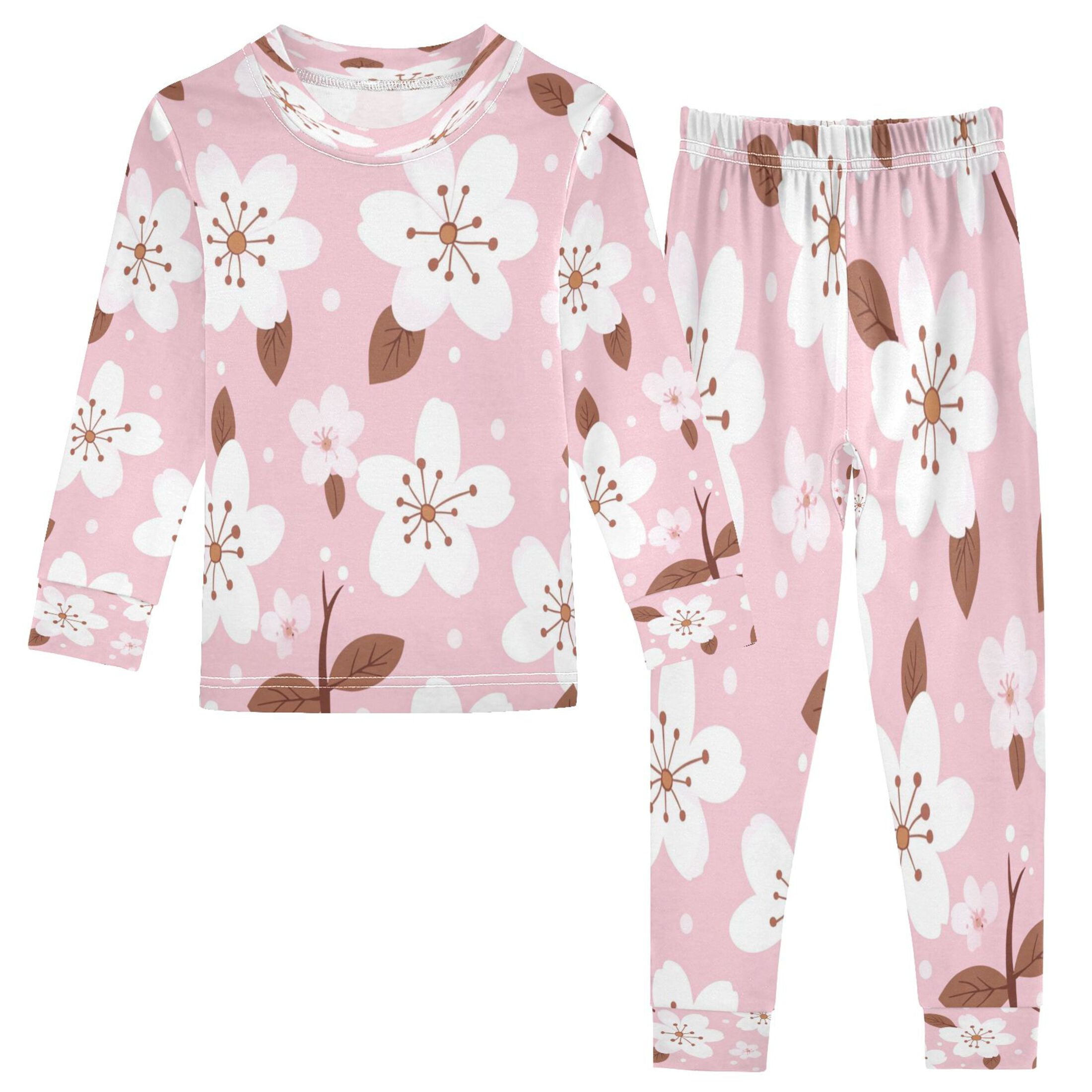 BZSMCE Unisex Pajama Set Snug-Fit Cotton Sleepwear Whimsical Floral ...
