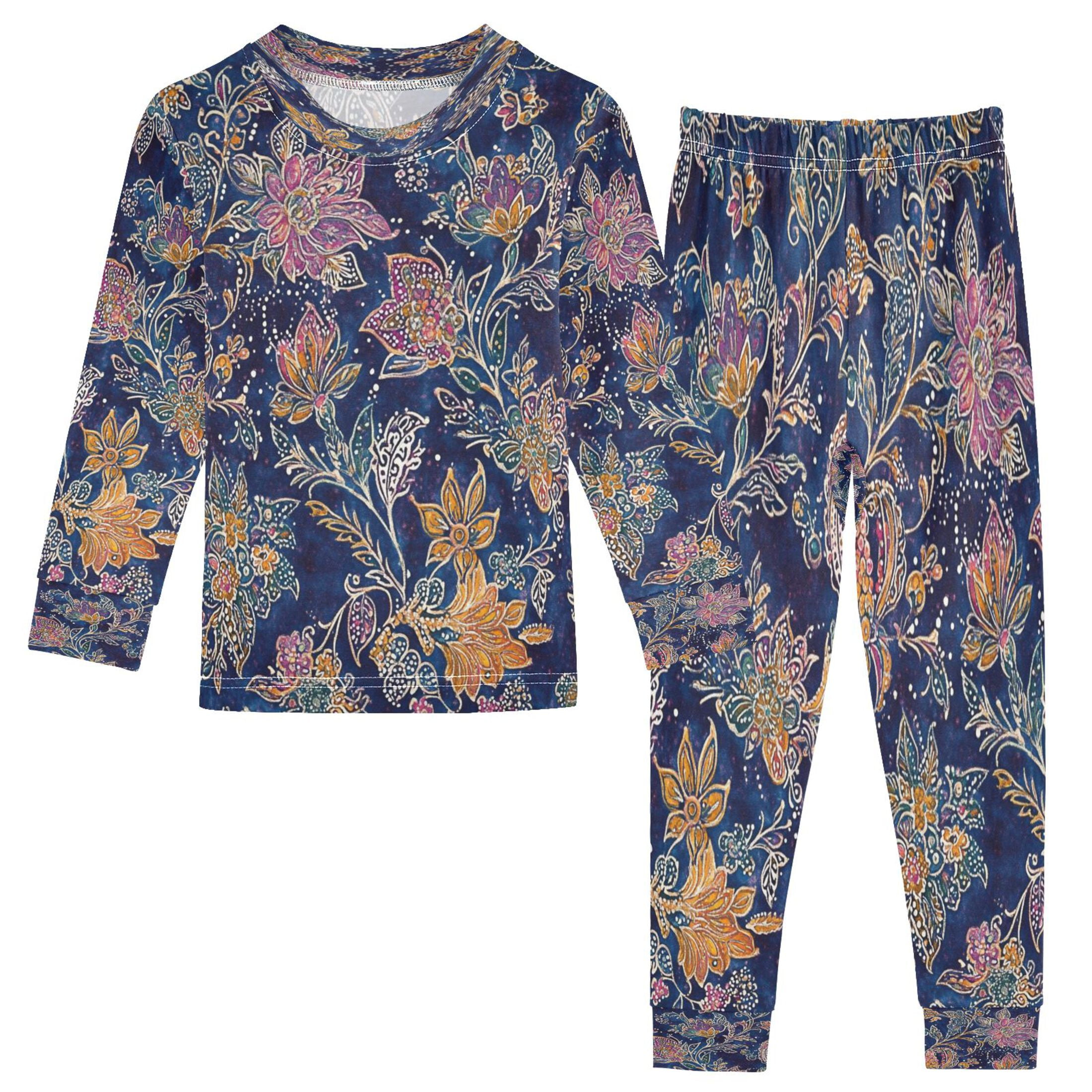 BZSMCE Unisex Pajama Set Snug-Fit Cotton Sleepwear Whimsical Floral ...