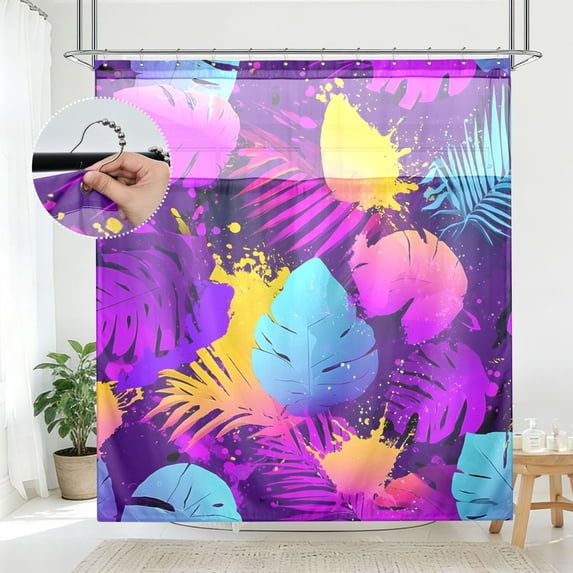 BZSMCE Various Neon Palm Pattern Pattern Bathroom Shower Curtain Set ...