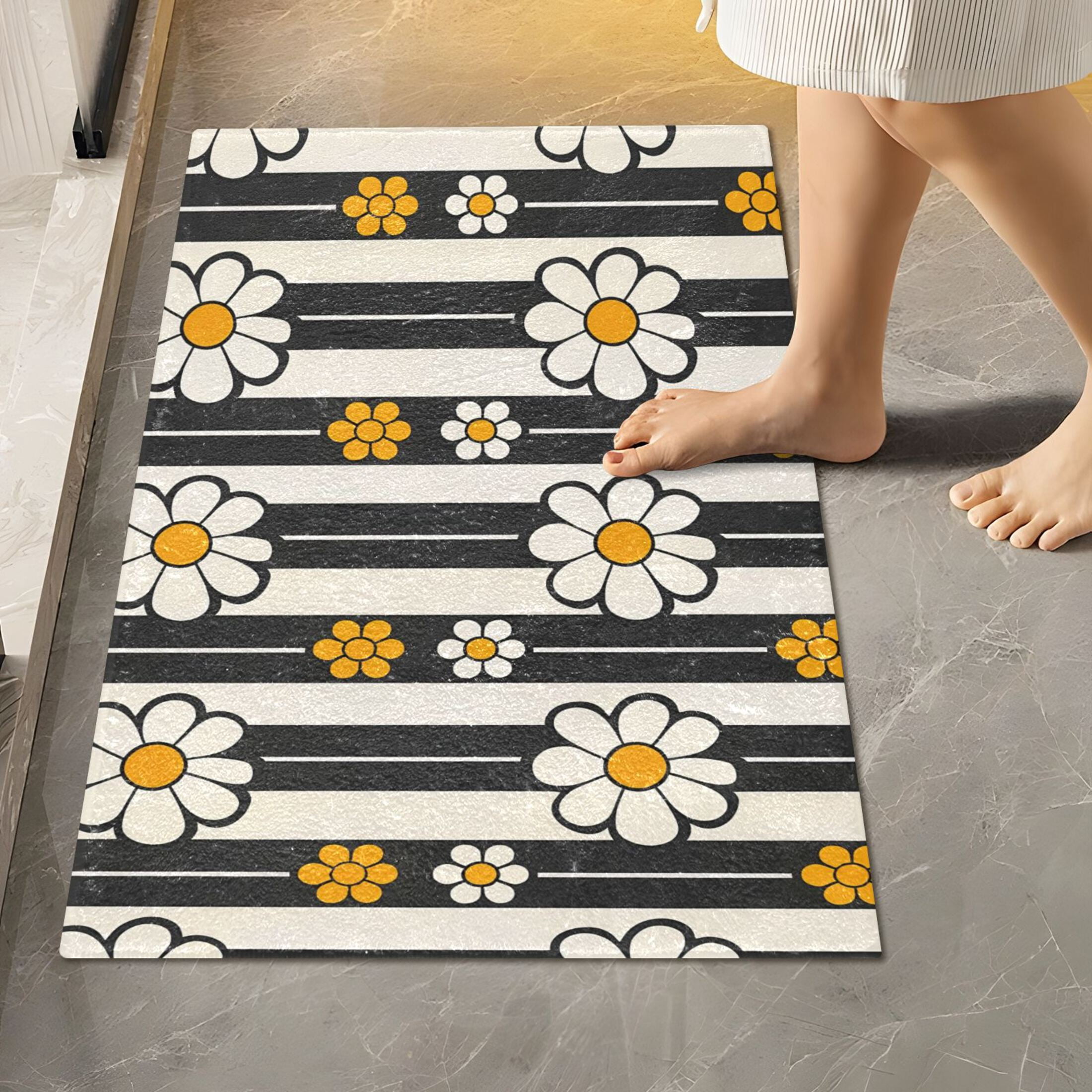 BZSMCE Vertical Stripes Daisy Pattern Pattern 2-Piece Non-Slip ...