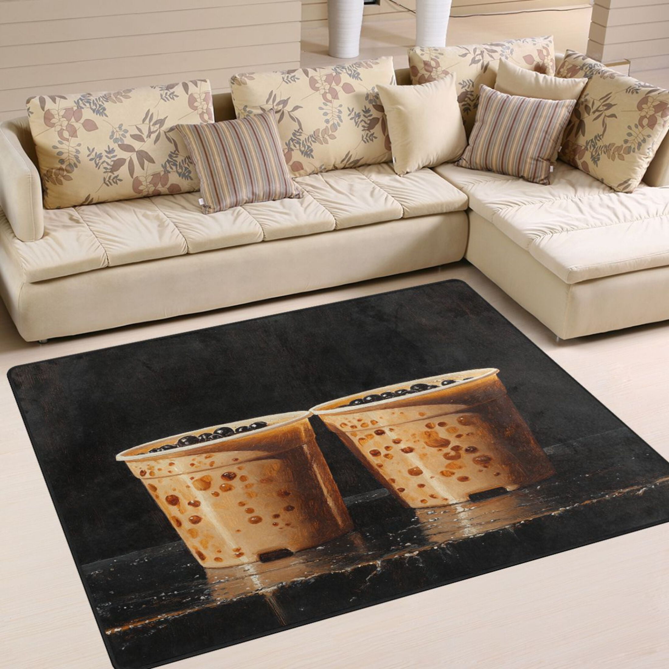 BZSMCE Vintage Area Rugs Black Pearl Milk Tea Creative Area For Home ...