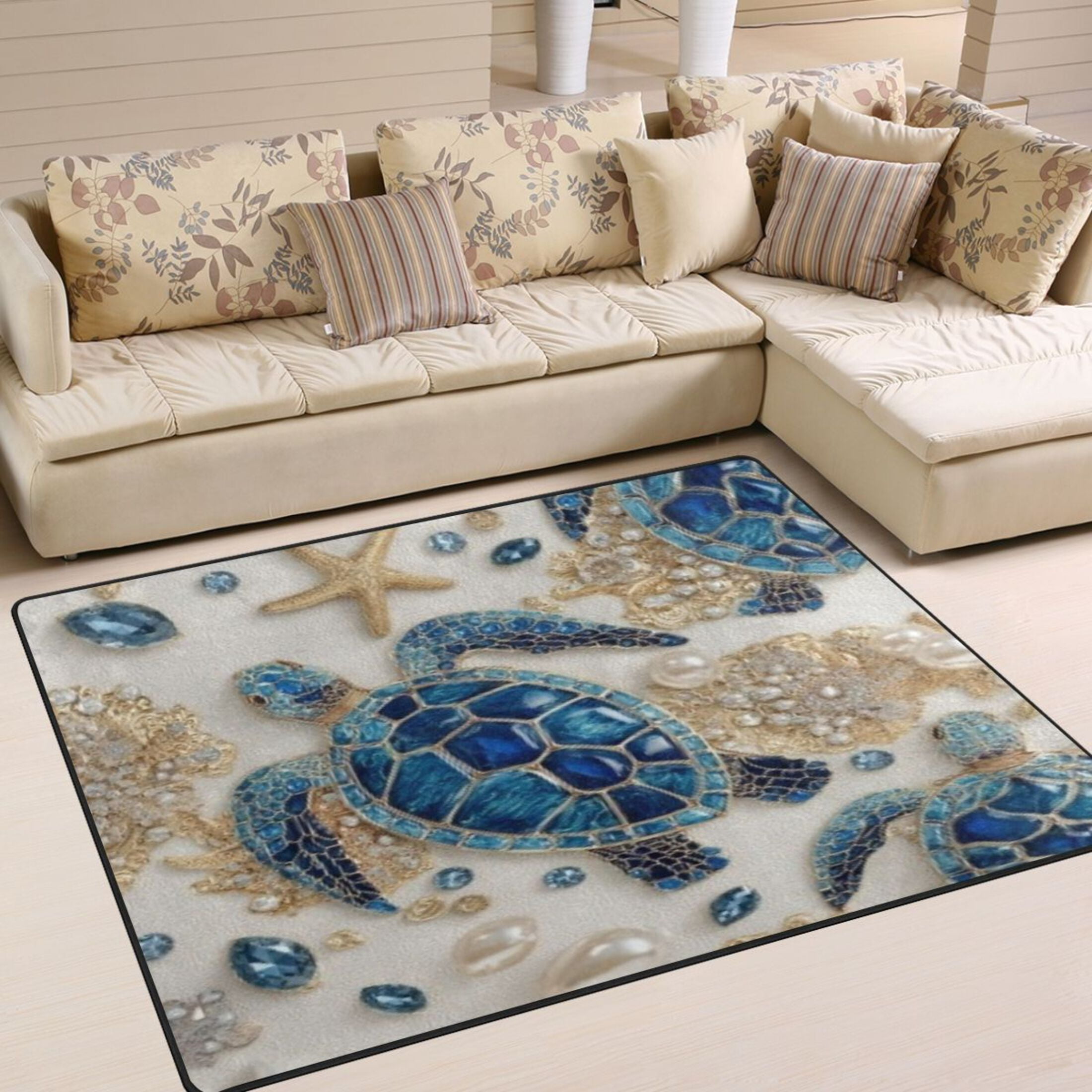 BZSMCE Vintage Area Rugs Cobalt Embellished Turtle Creative Area For ...