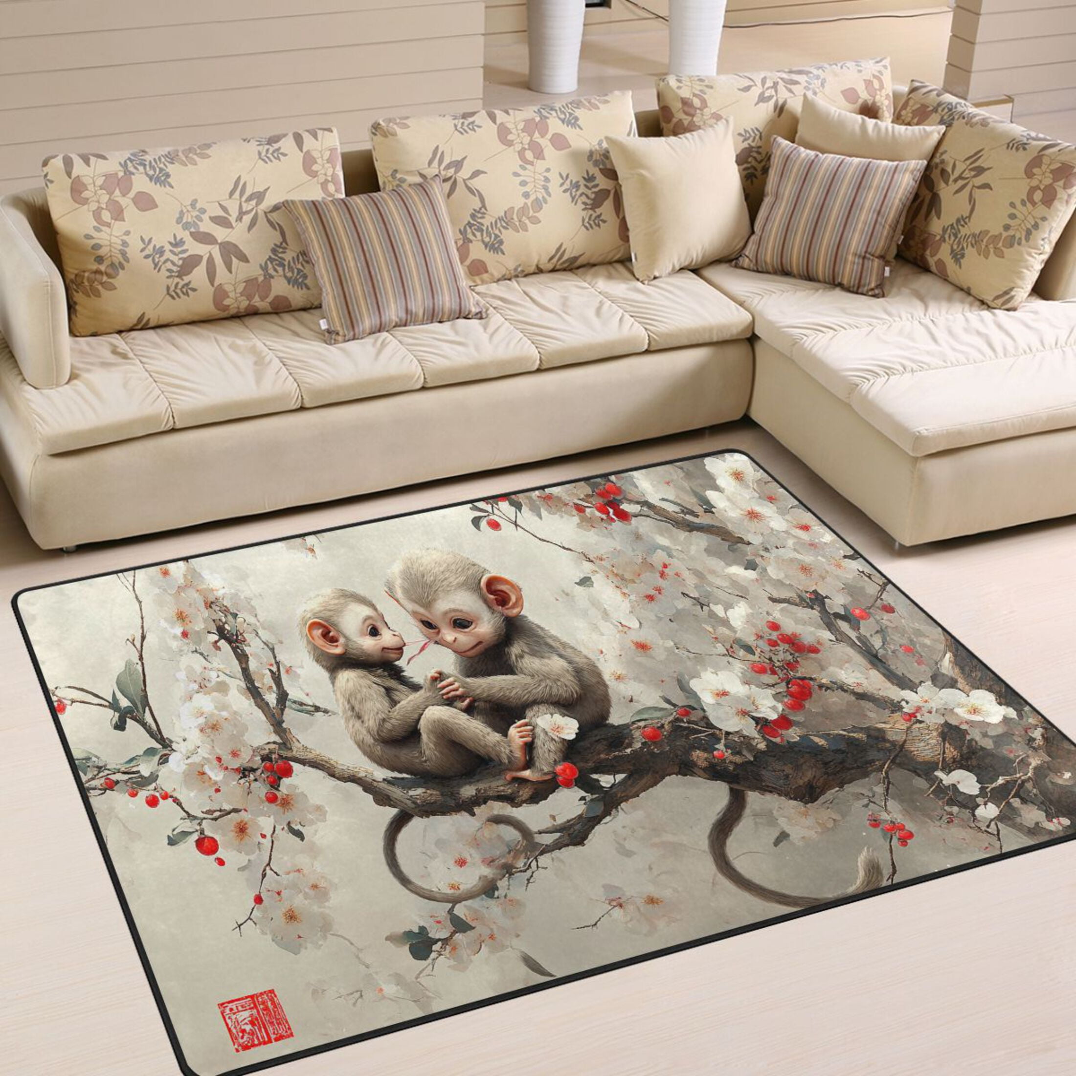 BZSMCE Vintage Area Rugs Cute Monkey Ink Style Creative Area For Home ...