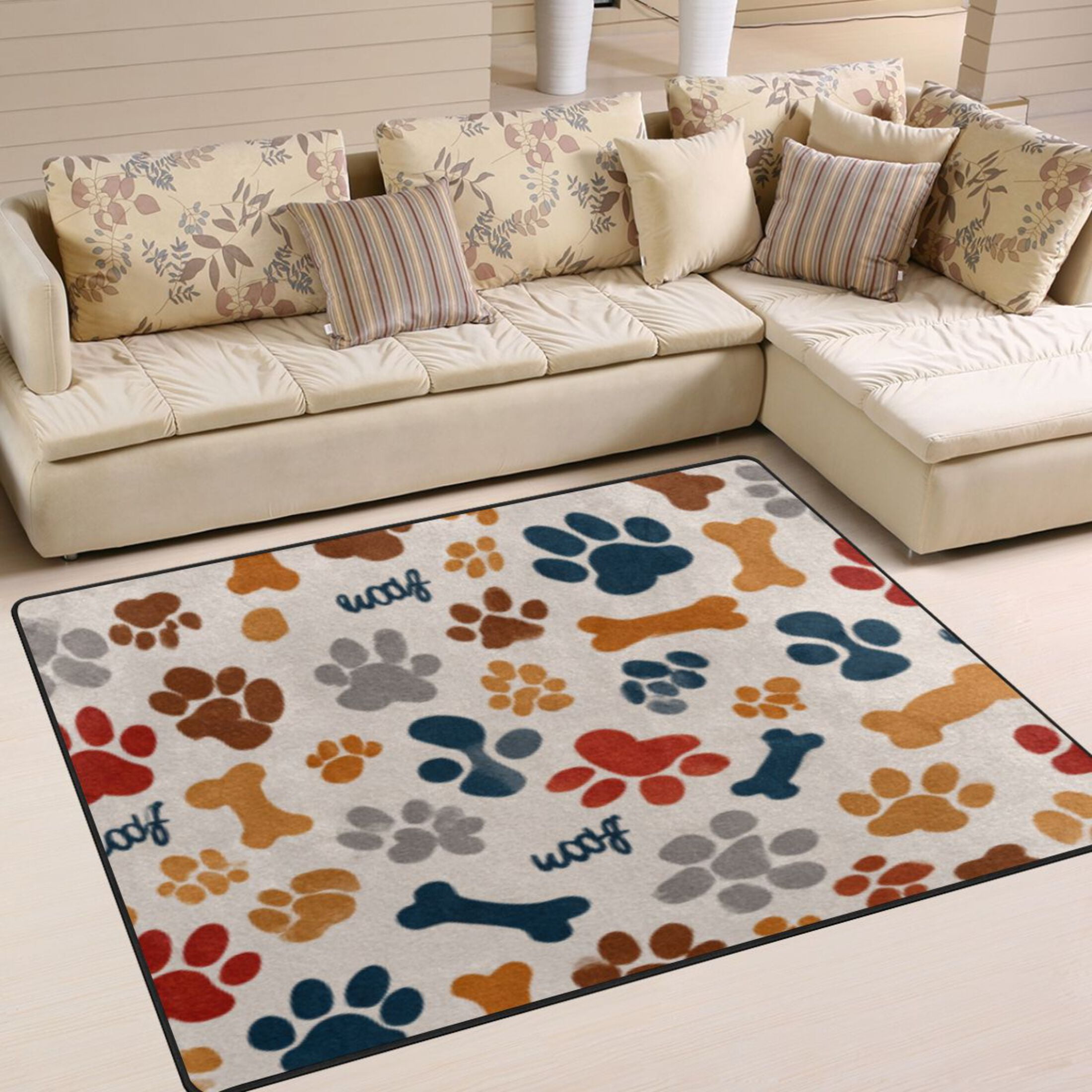 BZSMCE Vintage Area Rugs Earthy Paw Bone Collage Creative Area For Home ...
