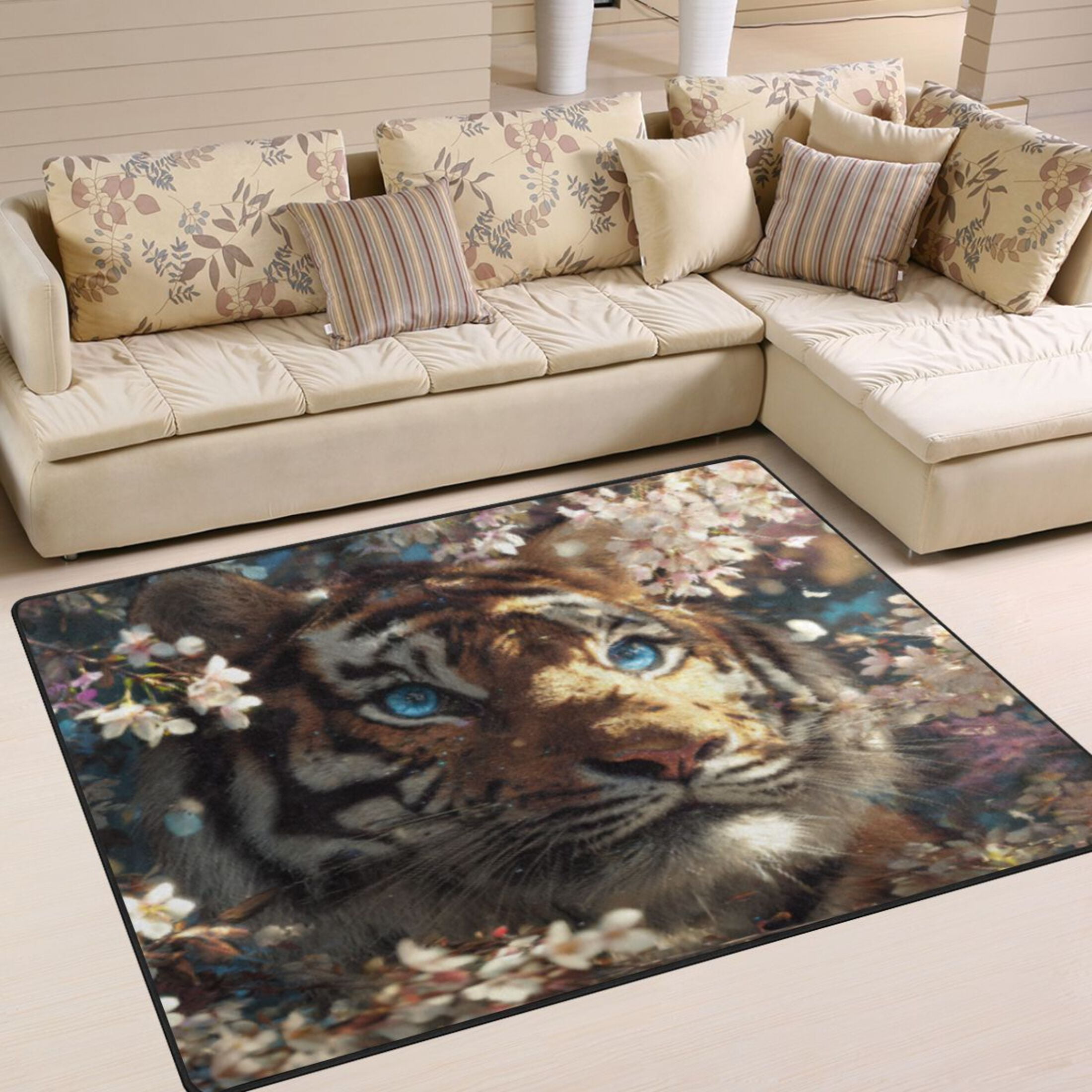 BZSMCE Vintage Area Rugs Floral Tiger Blue-eye Wonder Creative Area For ...