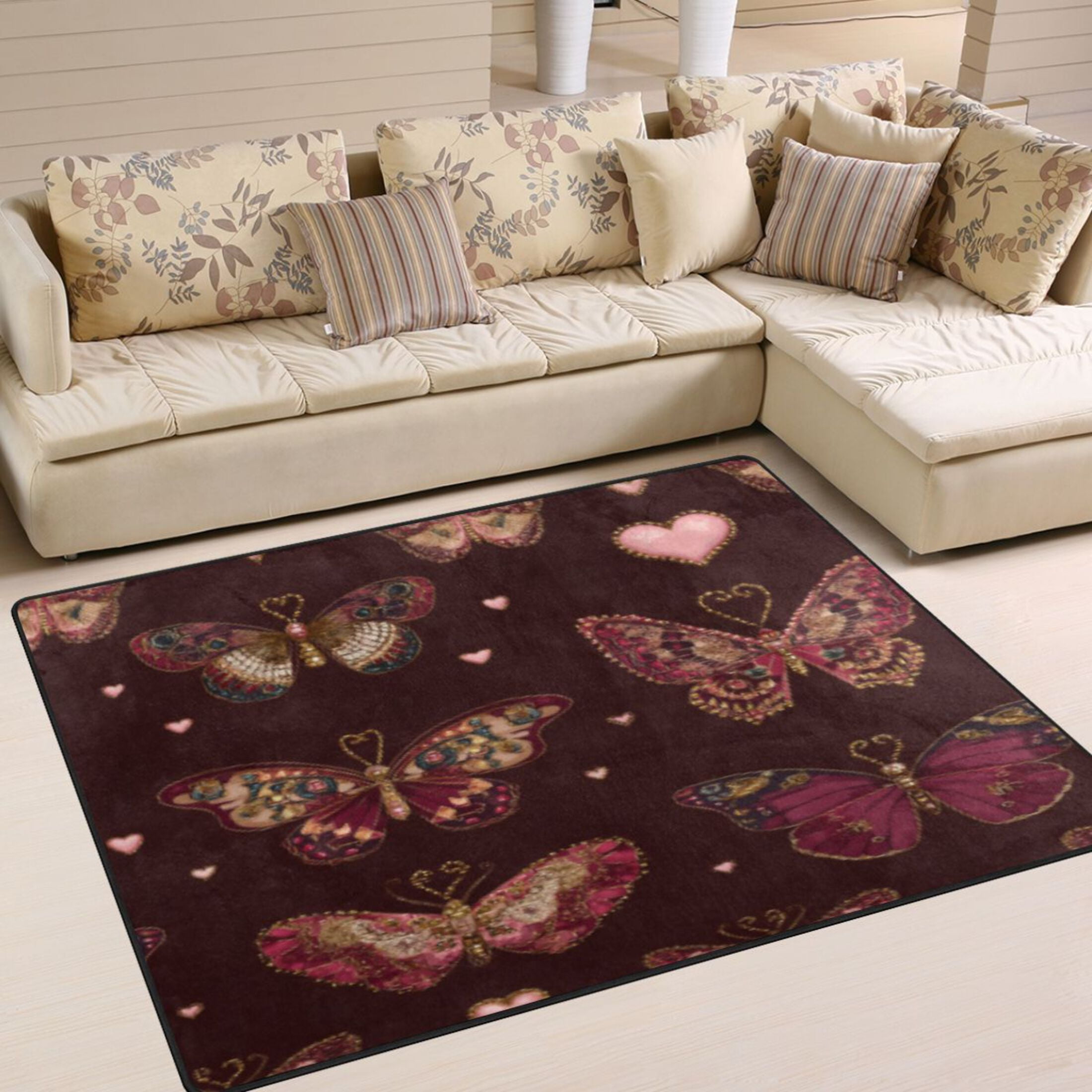 BZSMCE Vintage Area Rugs Gothic Butterfly Heart Tapestry Creative Area ...