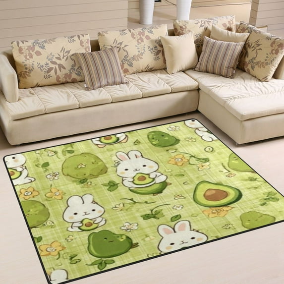 BZSMCE Vintage Area Rugs Green Avocado Bunny Creative Area For Home ...