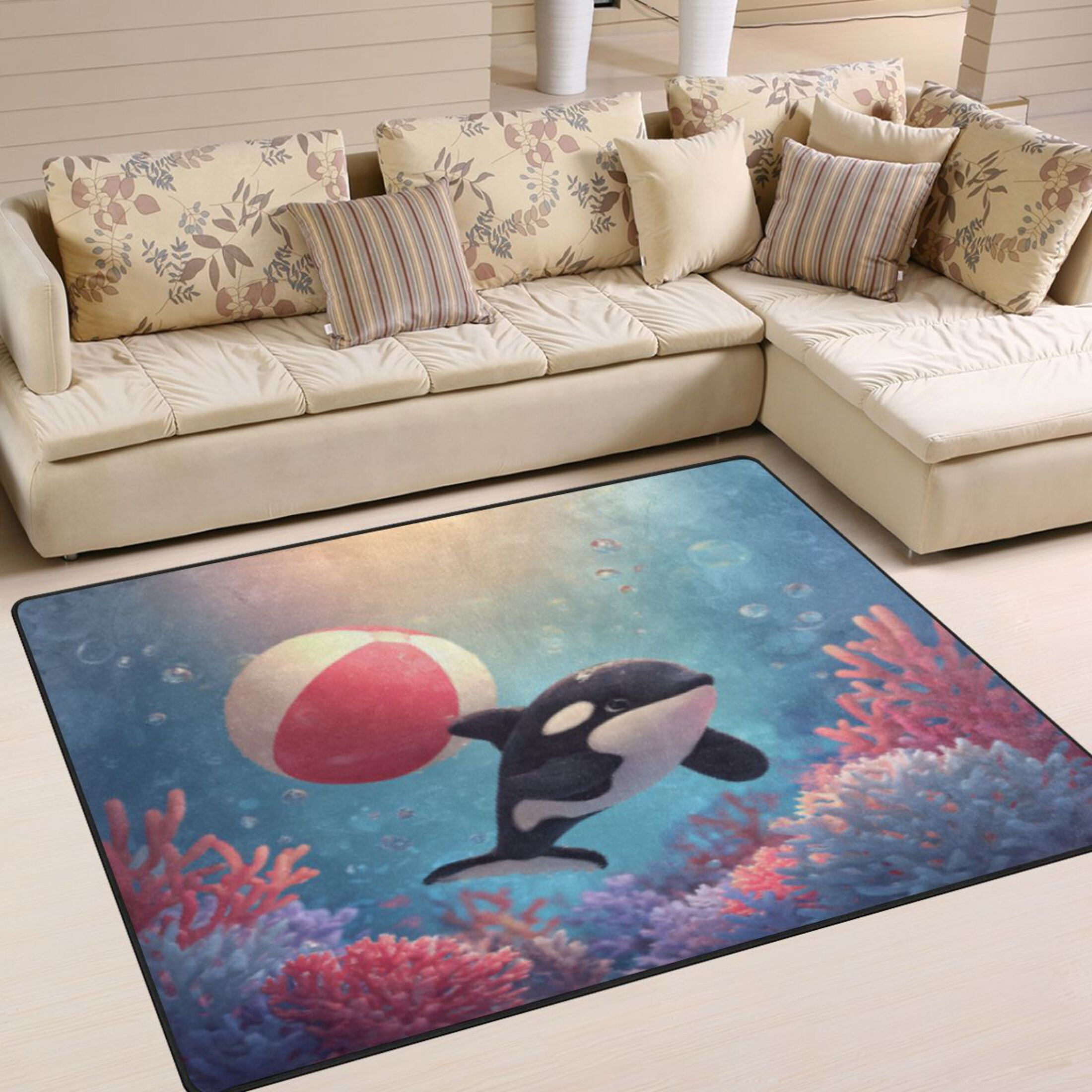 BZSMCE Vintage Area Rugs Orca Beach Ball Creative Area For Home ...